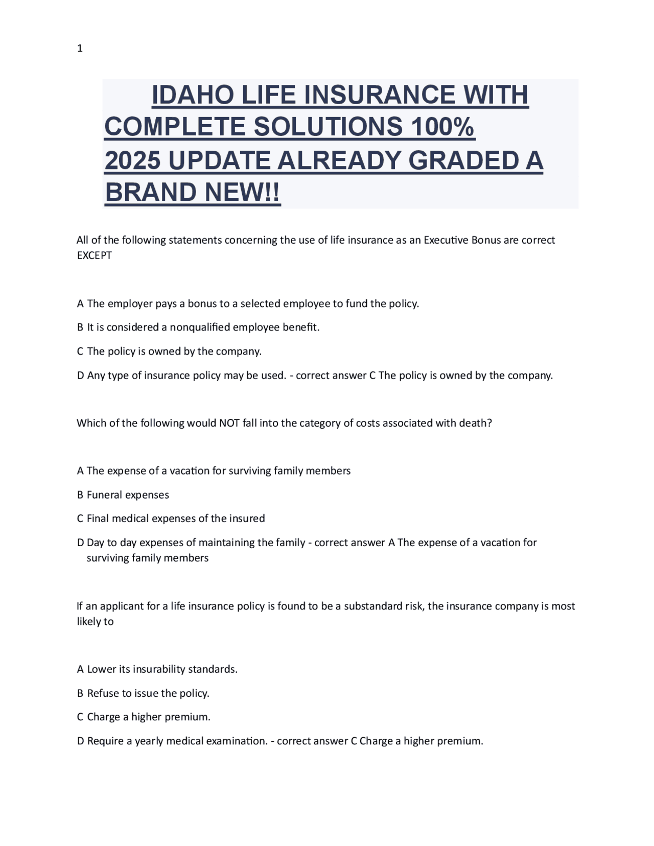 Life Insurance: Multiple Choice Questions and Answers | Exams Nursing ...