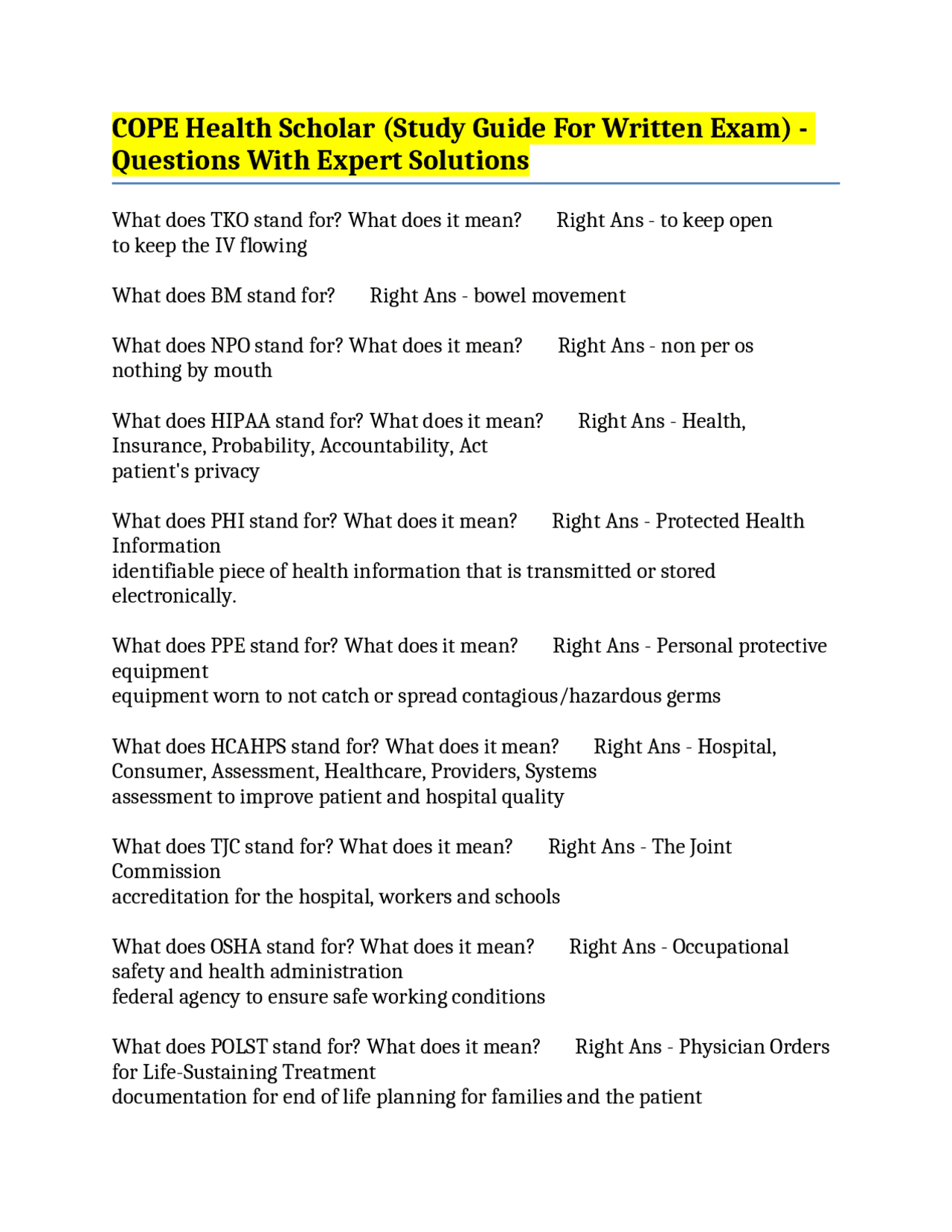 COPE Health Scholar (Study Guide For Written Exam) - Questions With ...