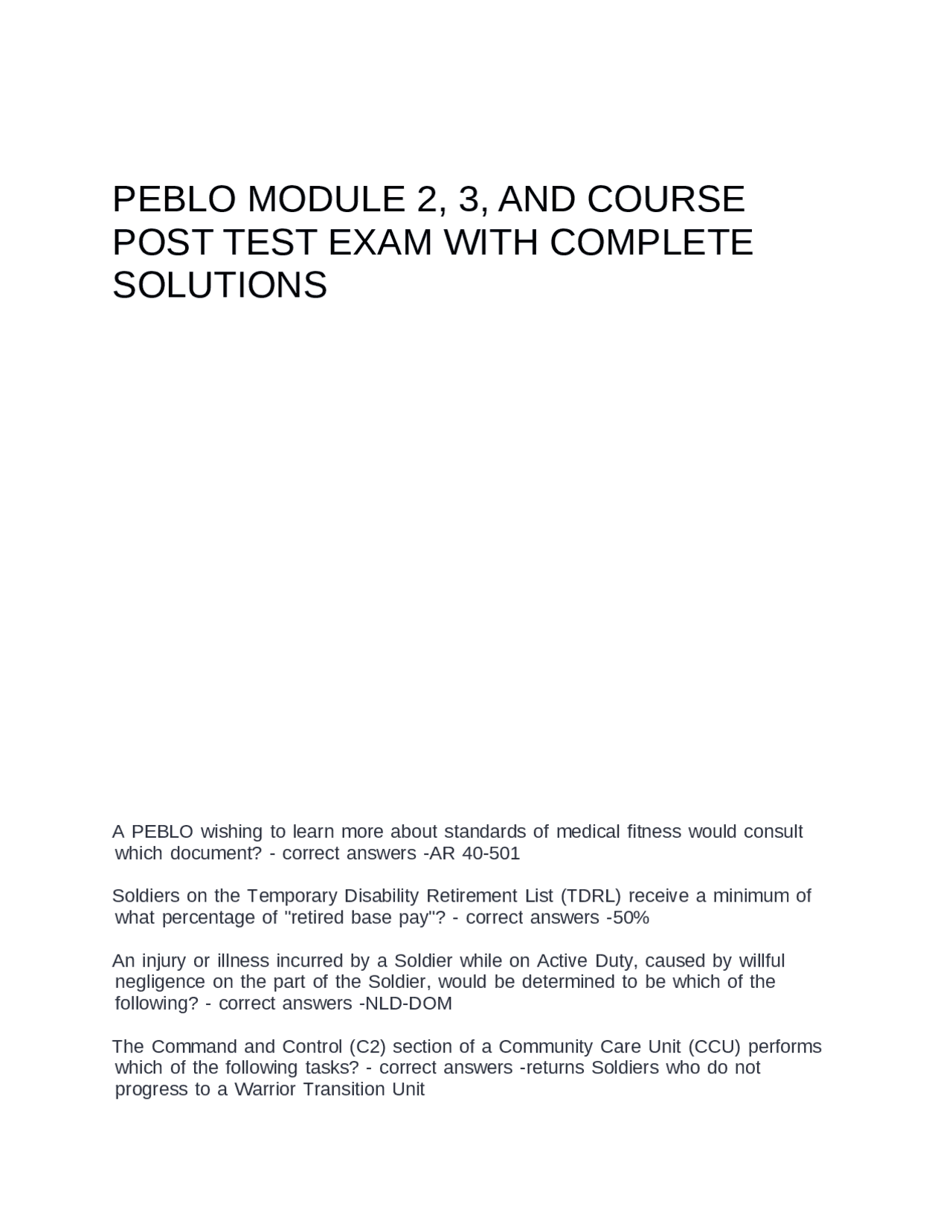 PEBLO Module 2, 3, and Course Post Test Exam with Complete Solutions ...