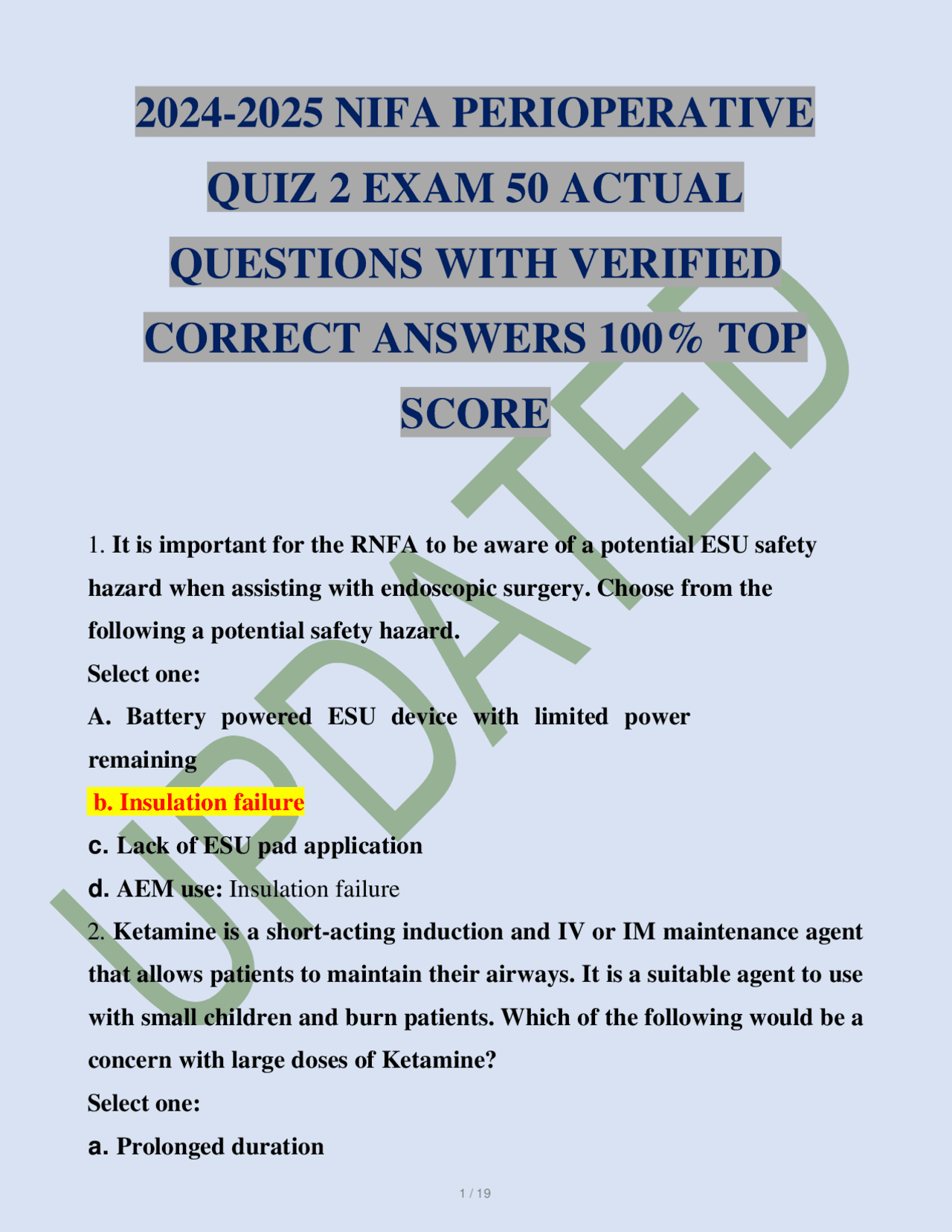 2024-2025 NIFA PERIOPERATIVE QUIZ 2 EXAM 50 ACTUAL QUESTIONS WITH ...