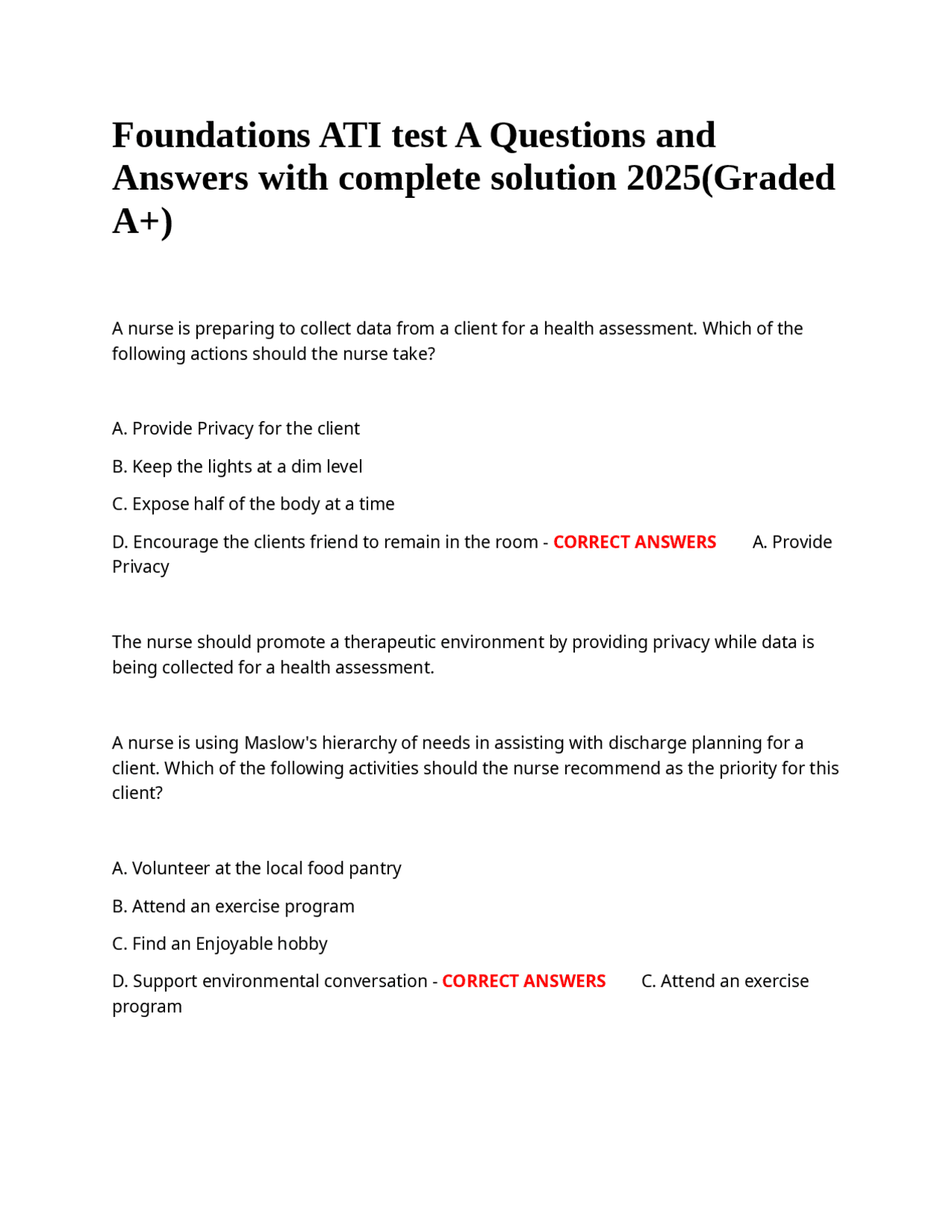 Foundations ATI test A Questions and Answers with complete solution ...