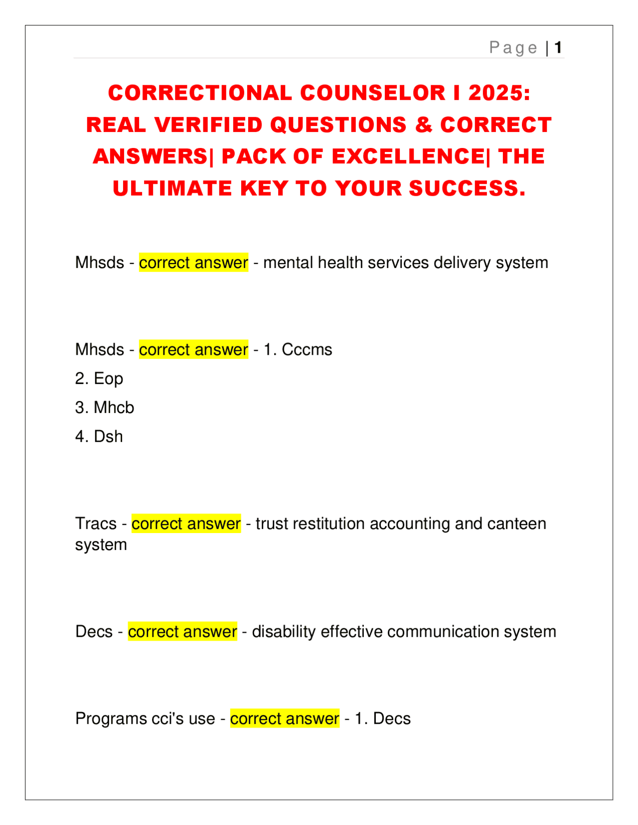 CORRECTIONAL COUNSELOR I 2025: REAL VERIFIED QUESTIONS & CORRECT ...