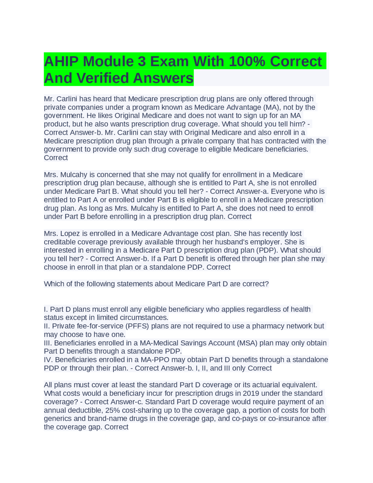 AHIP Module 3 Exam With 100% Correct And Verified Answers | Exams ...