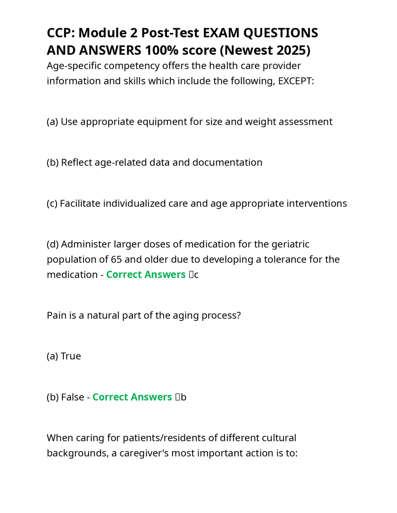 CCP Module 2 Post-Test Exam Questions and Answers | Exams Nursing | Docsity
