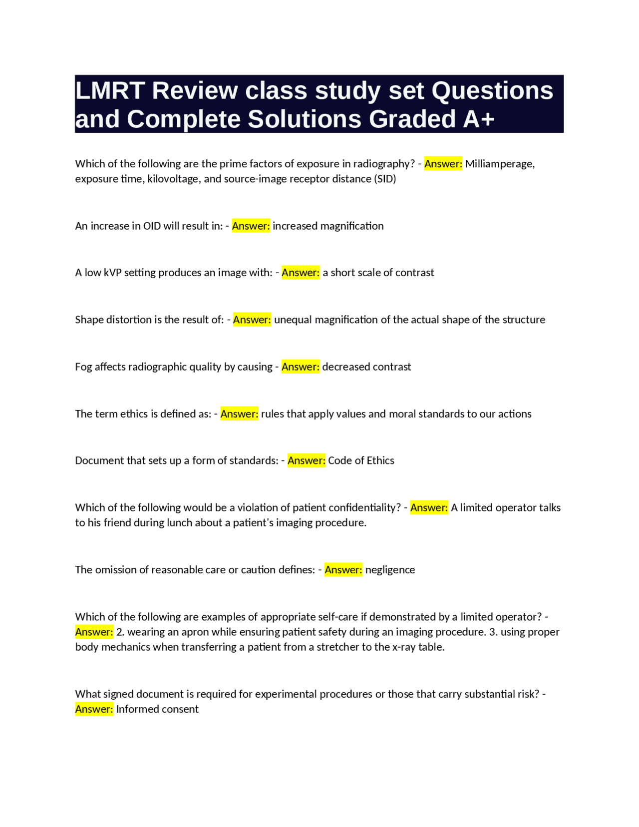 LMRT Review class study set Questions and Complete Solutions Graded A+ ...