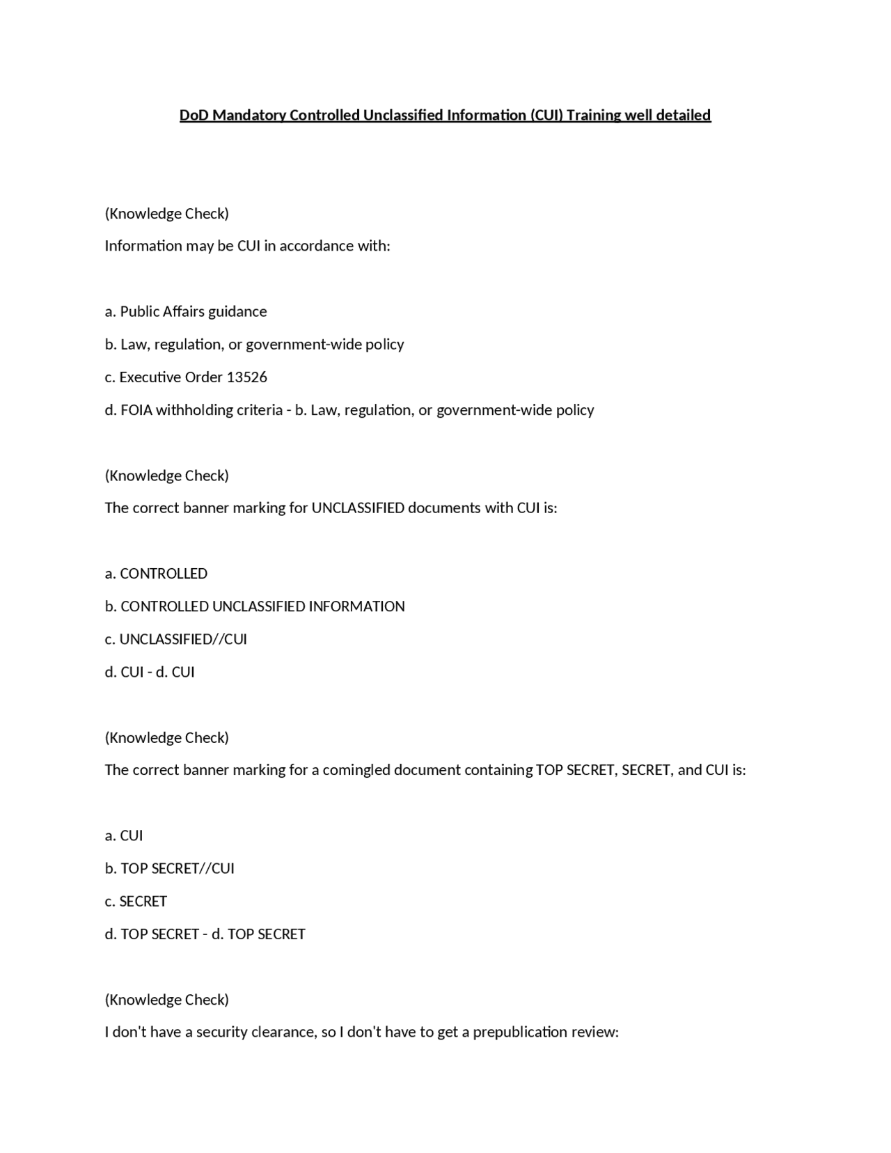 DoD Mandatory Controlled Unclassified Information Training complete ...