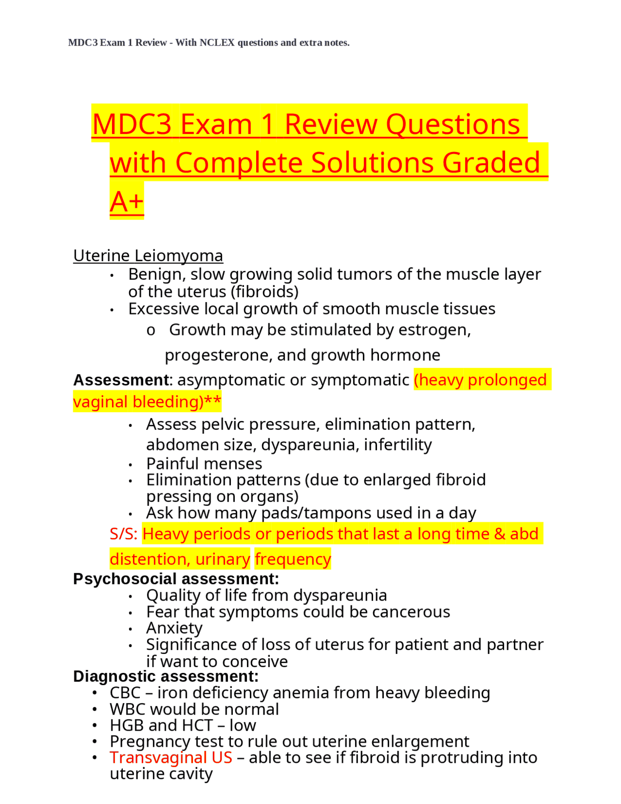 MDC3 Exam 1 Review Questions with Complete Solutions Graded A+ | Exams ...