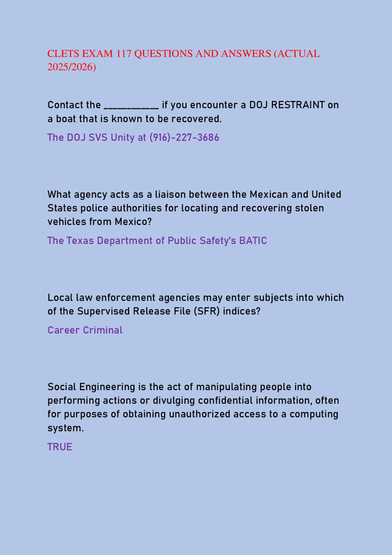 CLETS EXAM 117 QUESTIONS AND ANSWERS (ACTUAL 2025/2026) | Exams Social ...