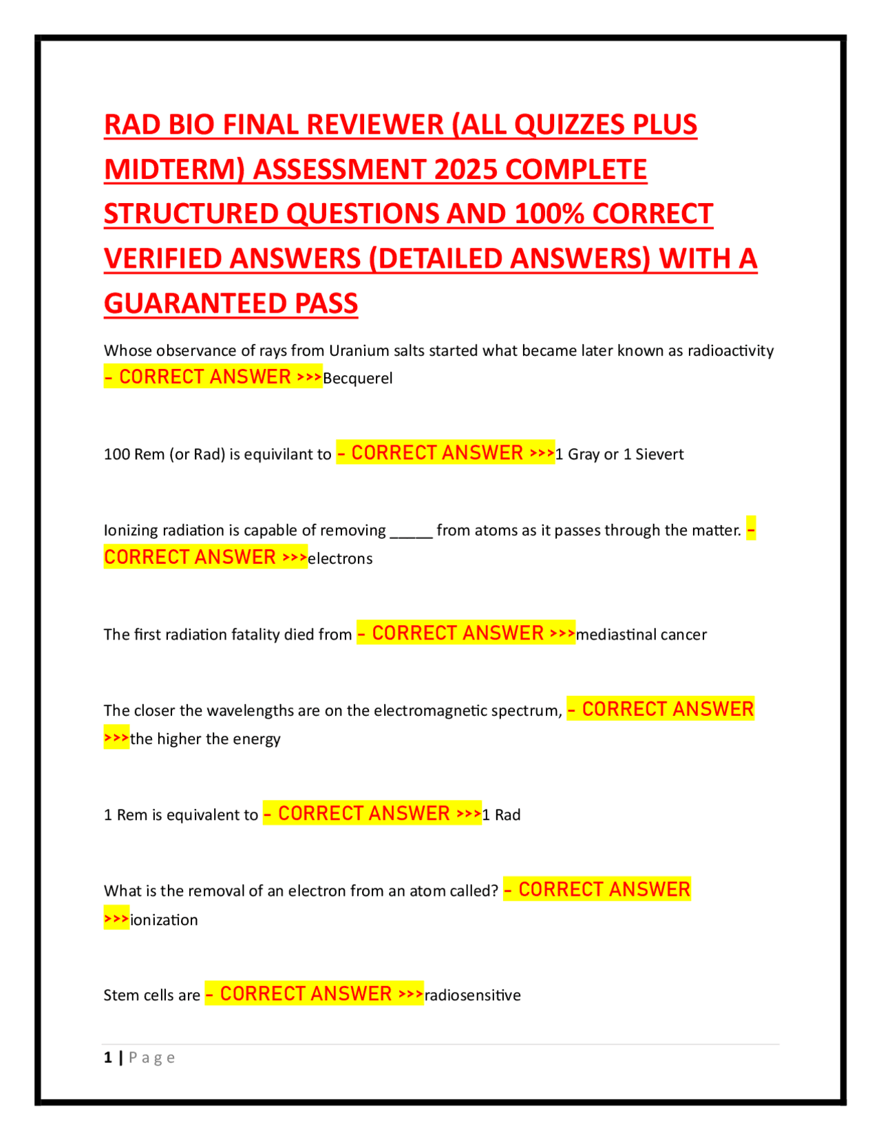 RAD BIO FINAL REVIEWER (ALL QUIZZES PLUS MIDTERM) ASSESSMENT 2025 ...