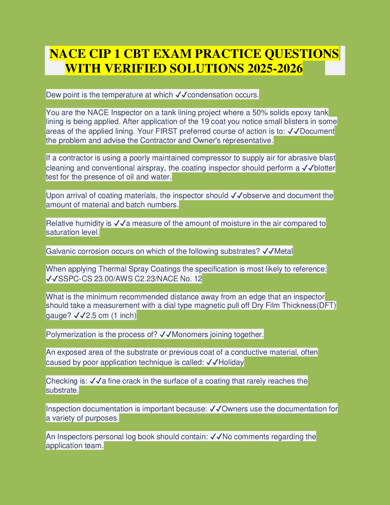 NACE CIP 1 CBT EXAM PRACTICE QUESTIONS WITH VERIFIED SOLUTIONS 2025 ...