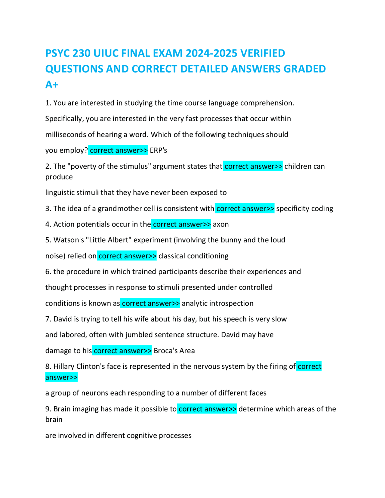 PSYC 230 UIUC FINAL EXAM 2024-2025 VERIFIED QUESTIONS AND CORRECT ...