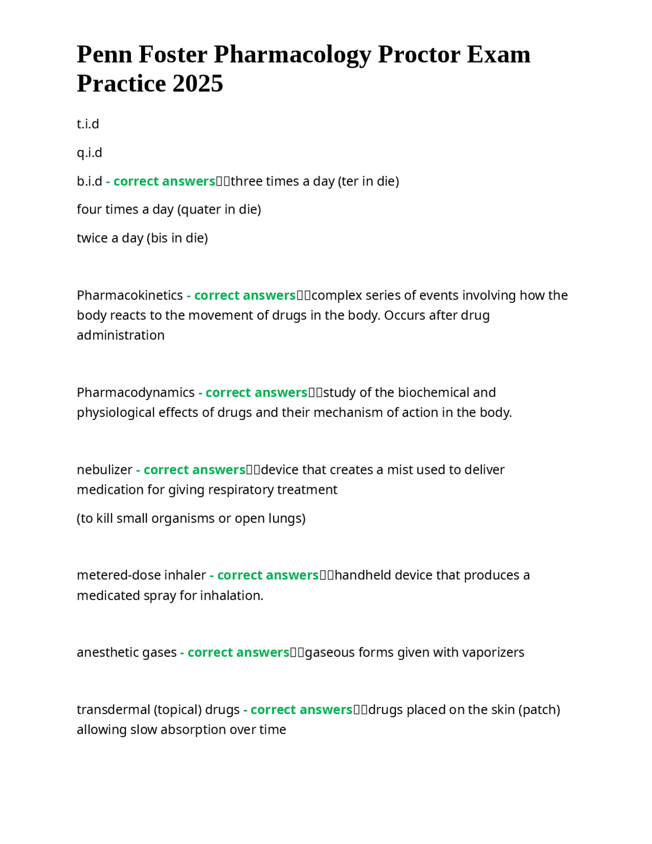 Penn Foster Pharmacology Proctor Exam Practice 2025 | Exams ...