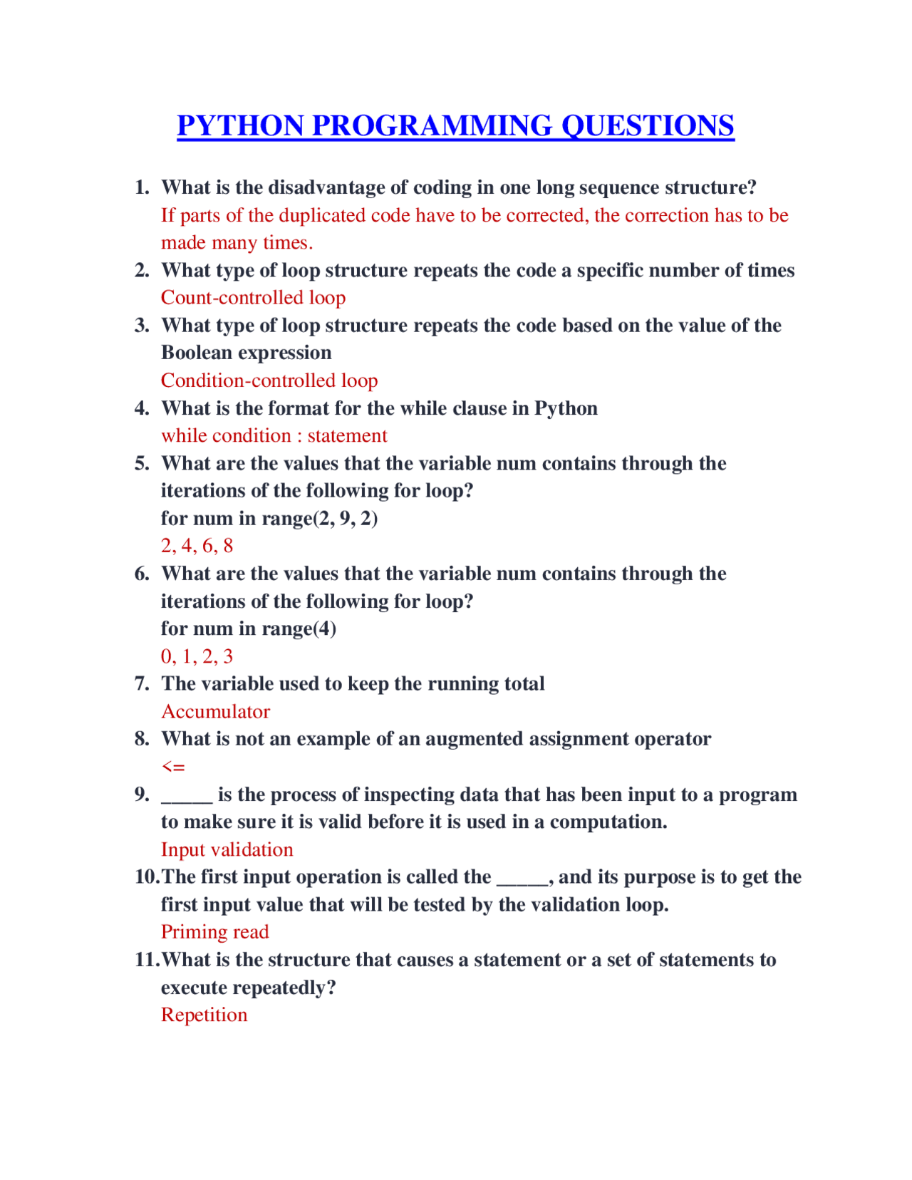 Python Programming Question And Answers Exercises Programming