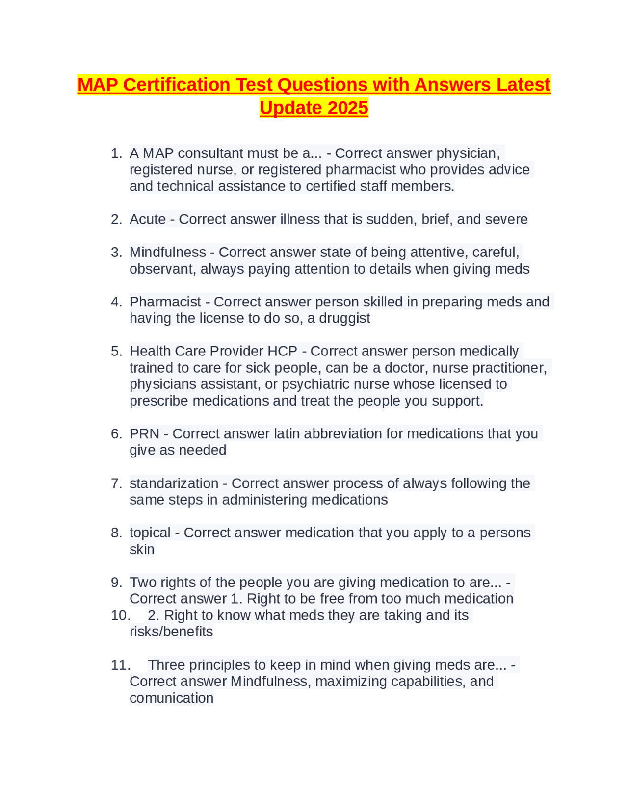 MAP Certification Test Questions with Answers Latest Update 2025 ...