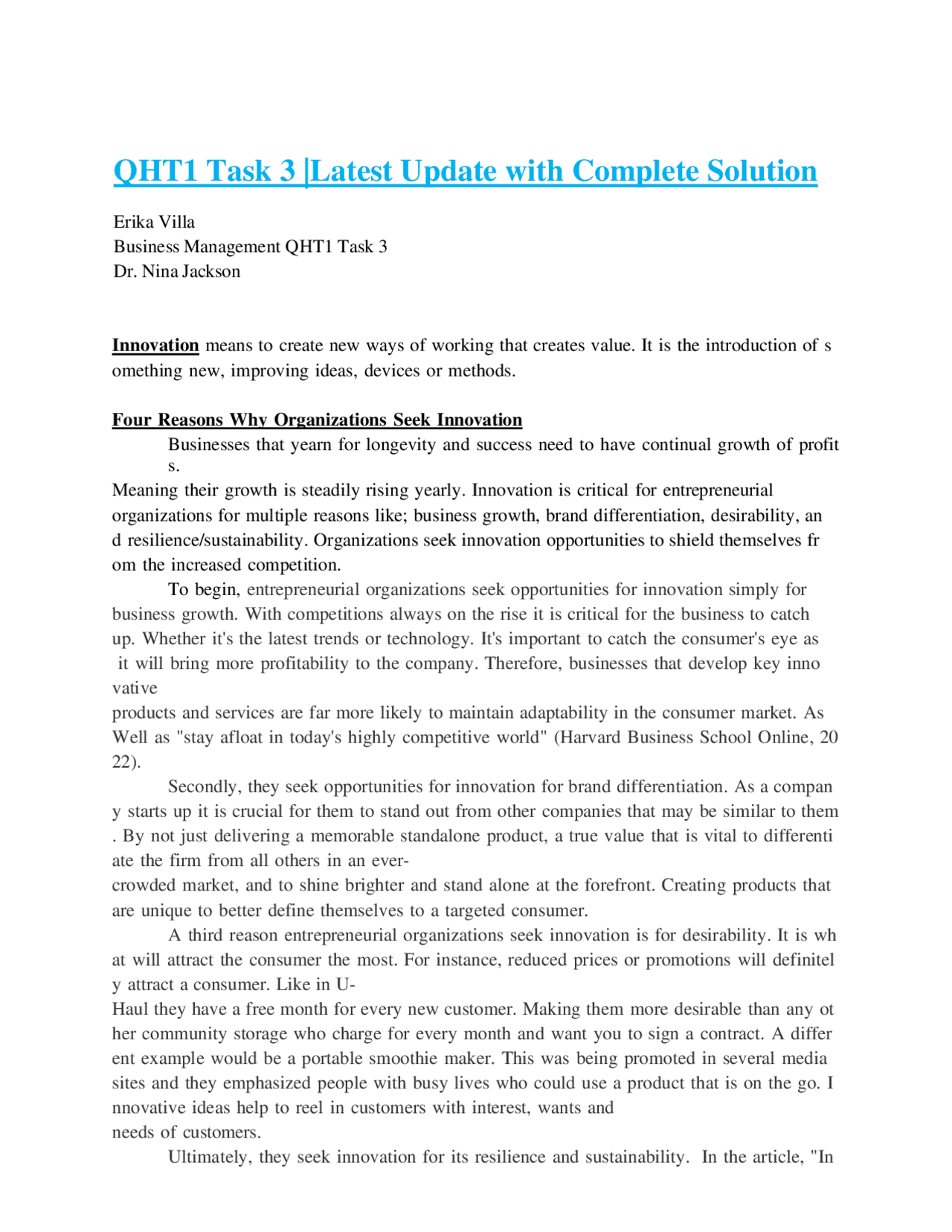 QHT1 Task 3 |Latest Update with Complete Solution | Exams Advanced ...