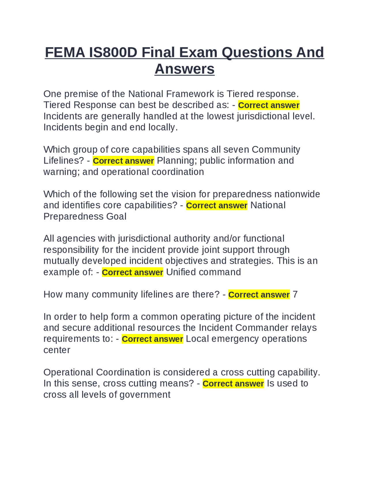 FEMA IS800D Final Exam Questions And Answers | Exams Civil procedure ...