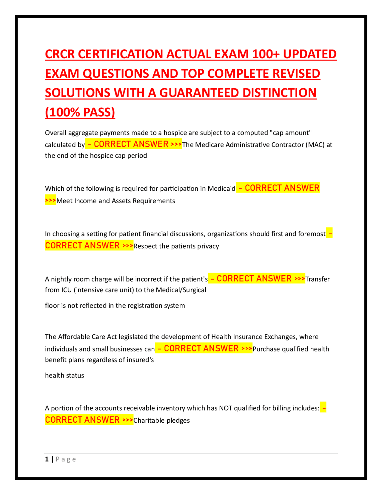 CRCR CERTIFICATION ACTUAL EXAM 100+ UPDATED EXAM QUESTIONS AND TOP ...