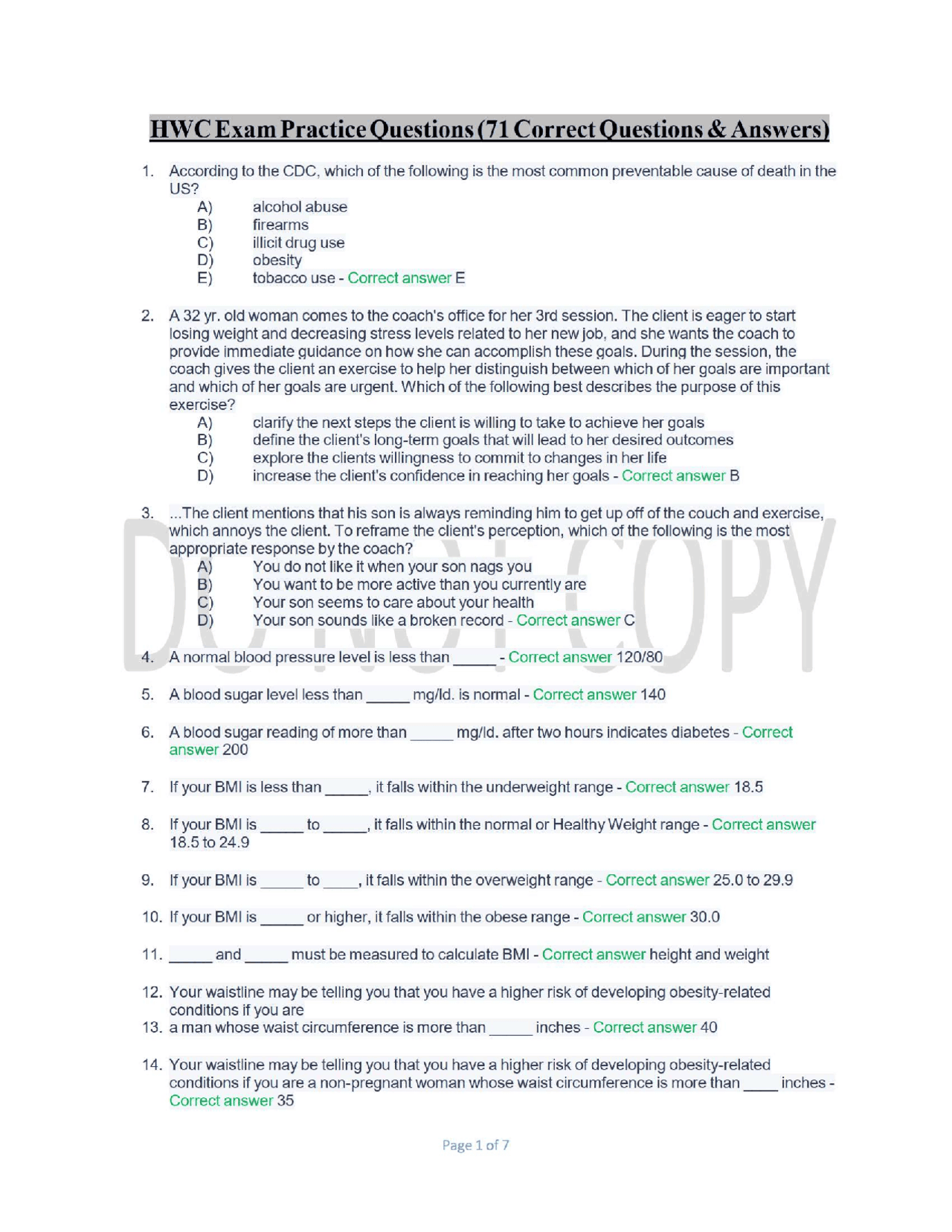 HWC Exam Practice Questions (71 Correct Questions & Answers) | Exams ...