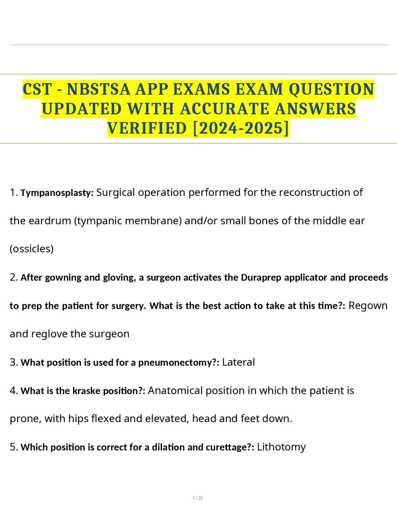 CST - NBSTSA APP EXAMS EXAM QUESTION UPDATED WITH ACCURATE ANSWERS ...