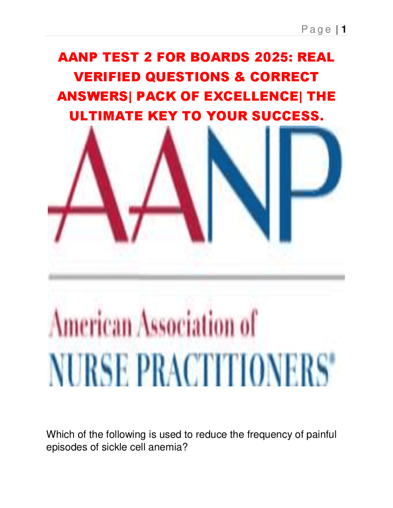 AANP TEST 2 FOR BOARDS 2025: REAL VERIFIED QUESTIONS & CORRECT ANSWERS ...