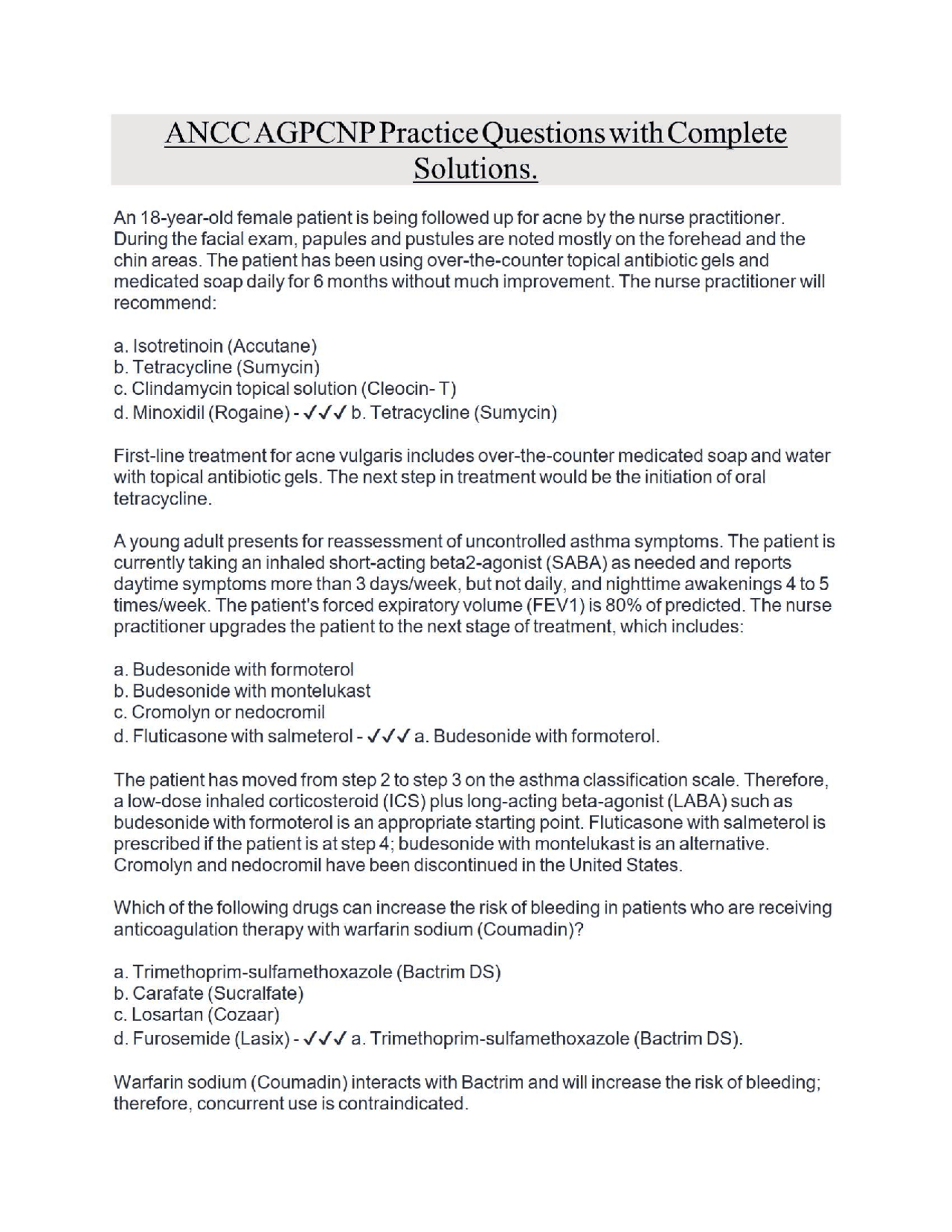 ANCC AGPCNP Practice Questions with Complete Solutions. | Exams ...