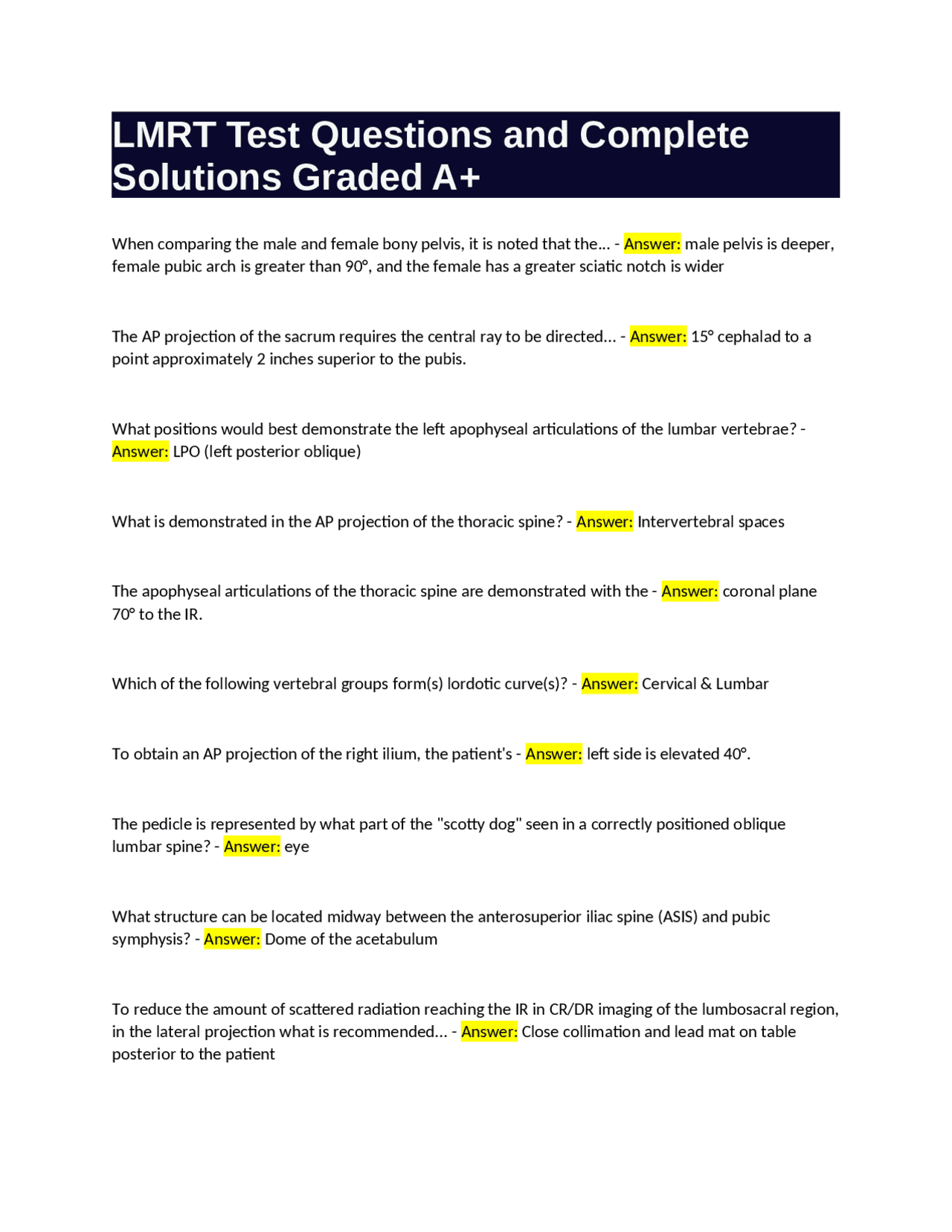 LMRT Test Questions and Complete Solutions Graded A+ | Exams Medicine ...