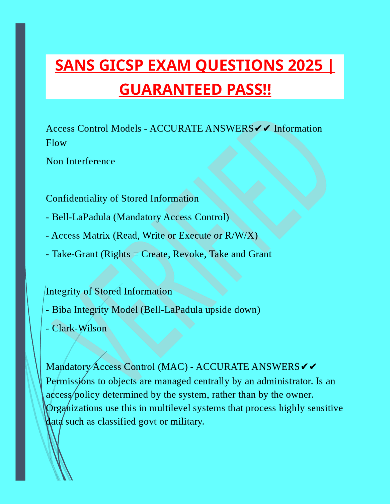 SANS GICSP EXAM QUESTIONS 2025 |GUARANTEED PASS!! | Exams Nursing | Docsity