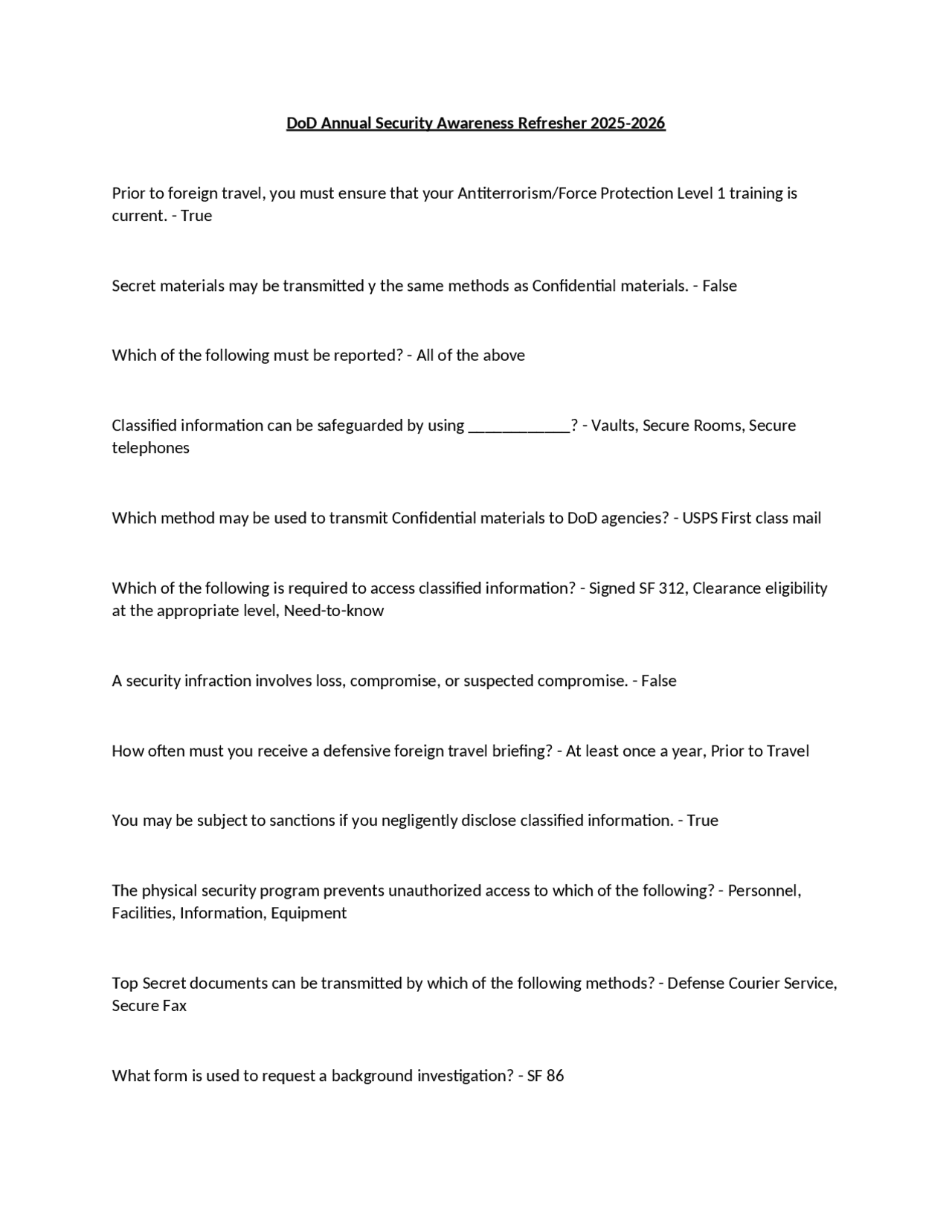 DoD Annual Security Awareness Refresher 2025-2026 | Exams Advanced ...