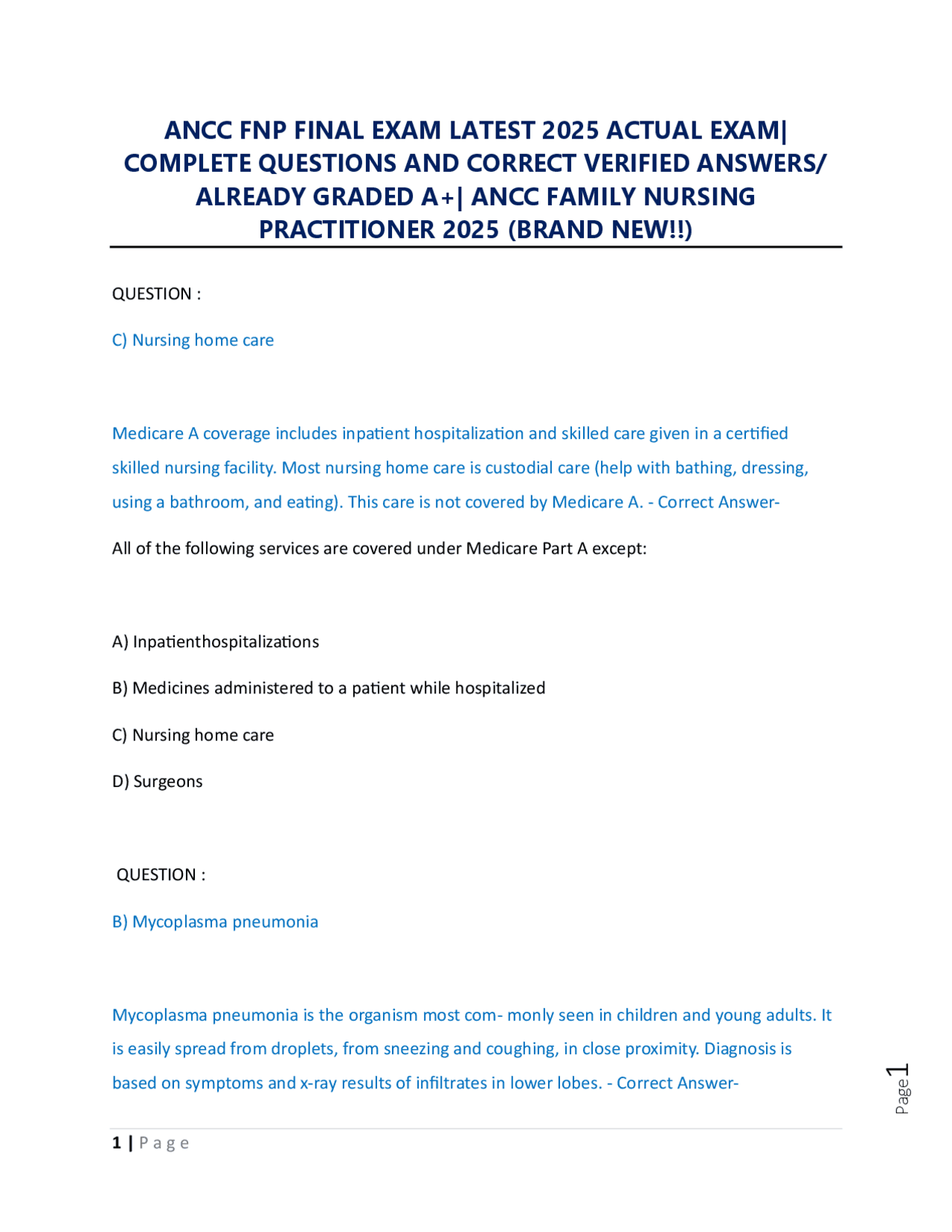 ANCC FNP FINAL EXAM LATEST 2025 ACTUAL EXAM| COMPLETE QUESTIONS AND ...