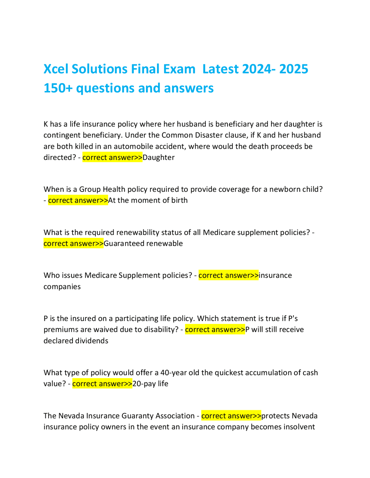 Xcel Solutions Final Exam Latest 2024- 2025 150+ questions and answers ...