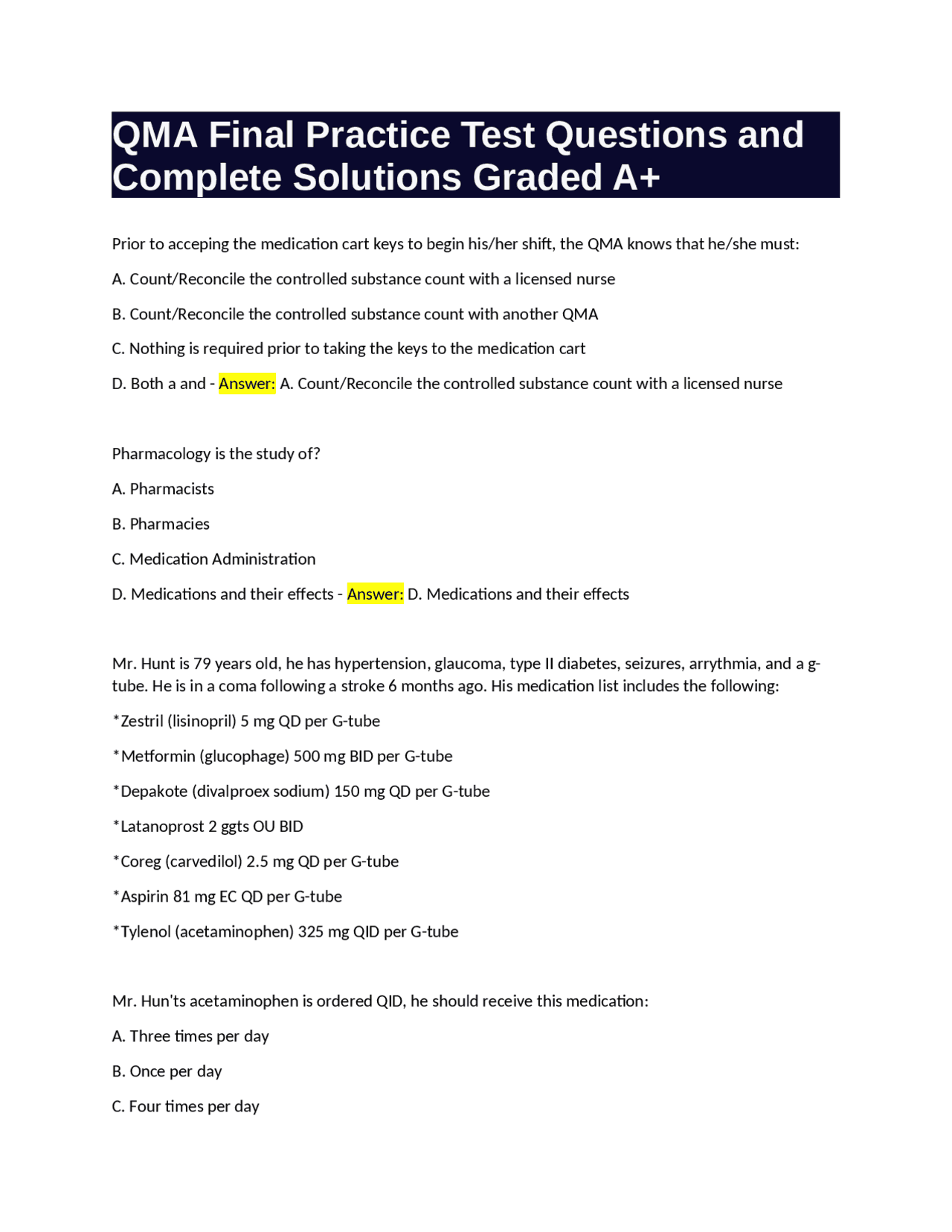 QMA Final Practice Test Questions and Complete Solutions Graded A+ ...
