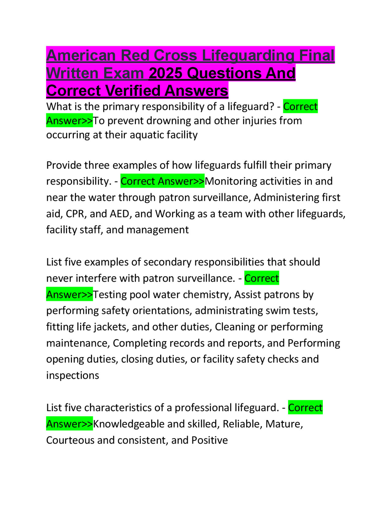 American Red Cross Exam 2025 Questions And Correct Verified Answers ...