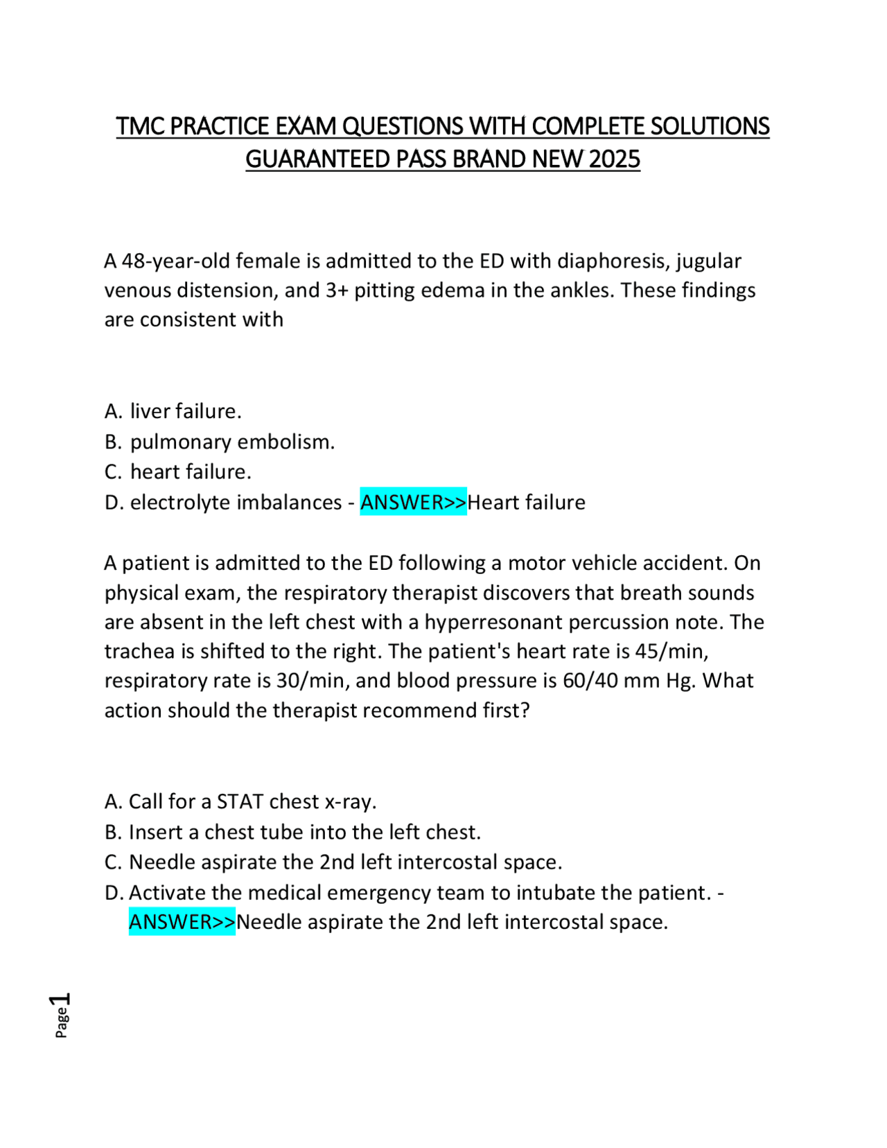 TMC PRACTICE EXAM QUESTIONS WITH COMPLETE SOLUTIONS GUARANTEED PASS ...