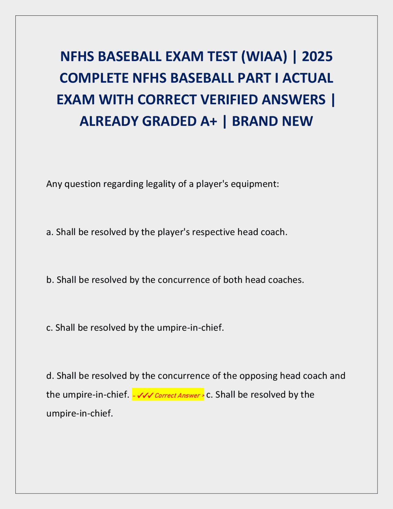 NFHS BASEBALL EXAM TEST (WIAA) | 2025 COMPLETE NFHS BASEBALL PART I ...
