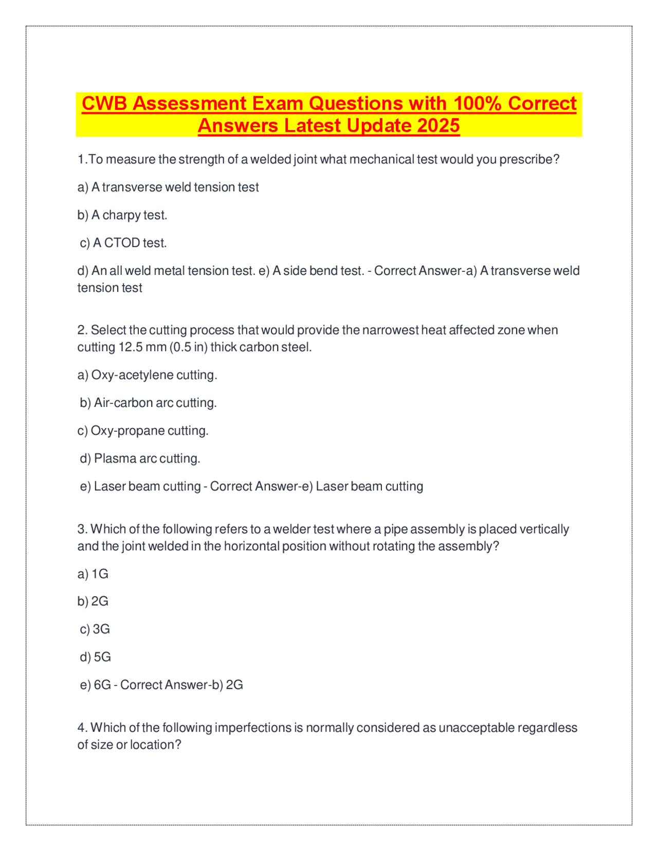 CWB Assessment Exam Questions with 100% Correct Answers Latest Update ...