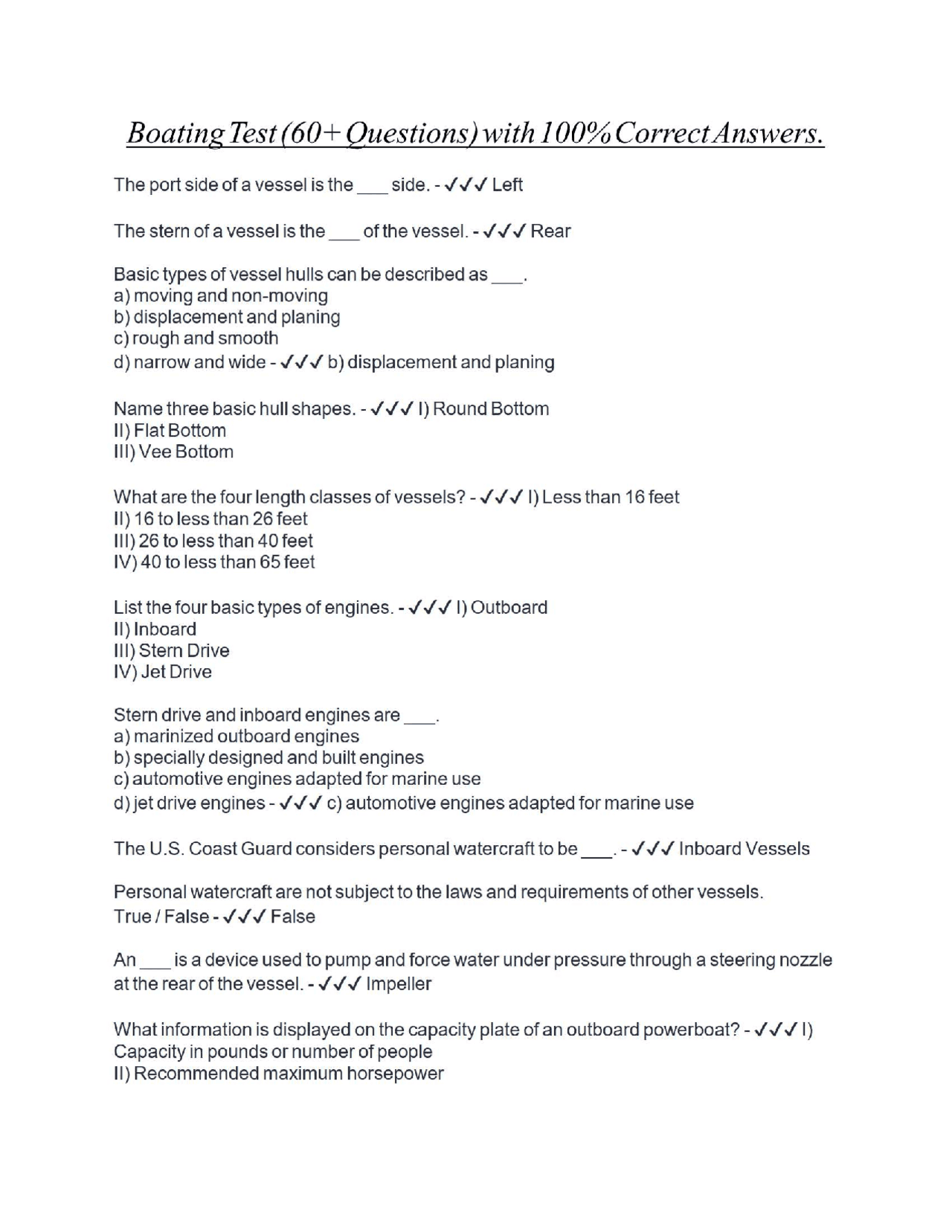 Boating Test (60+ Questions) with 100% Correct Answers. | Exams ...