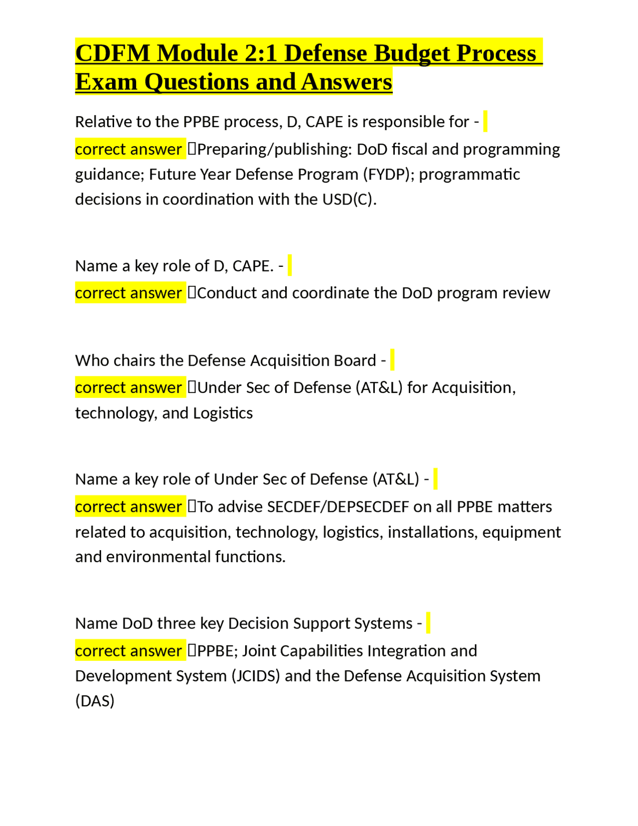 CDFM Module 2:1 Defense Budget Process Exam Questions and Answers ...