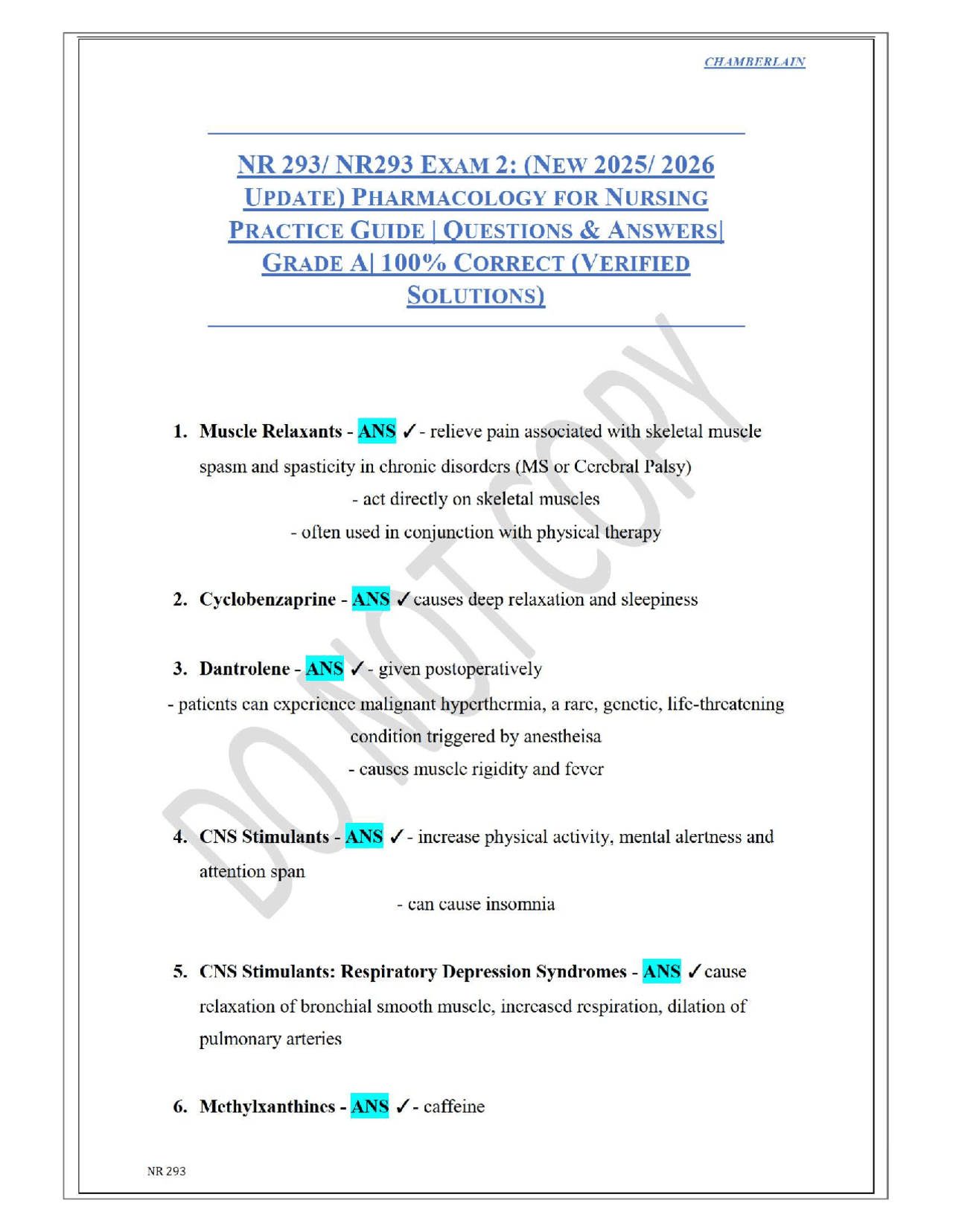 NR 293/ NR293 EXAM 2: (NEW 2025/ 2026 UPDATE) PHARMACOLOGY FOR NURSING ...