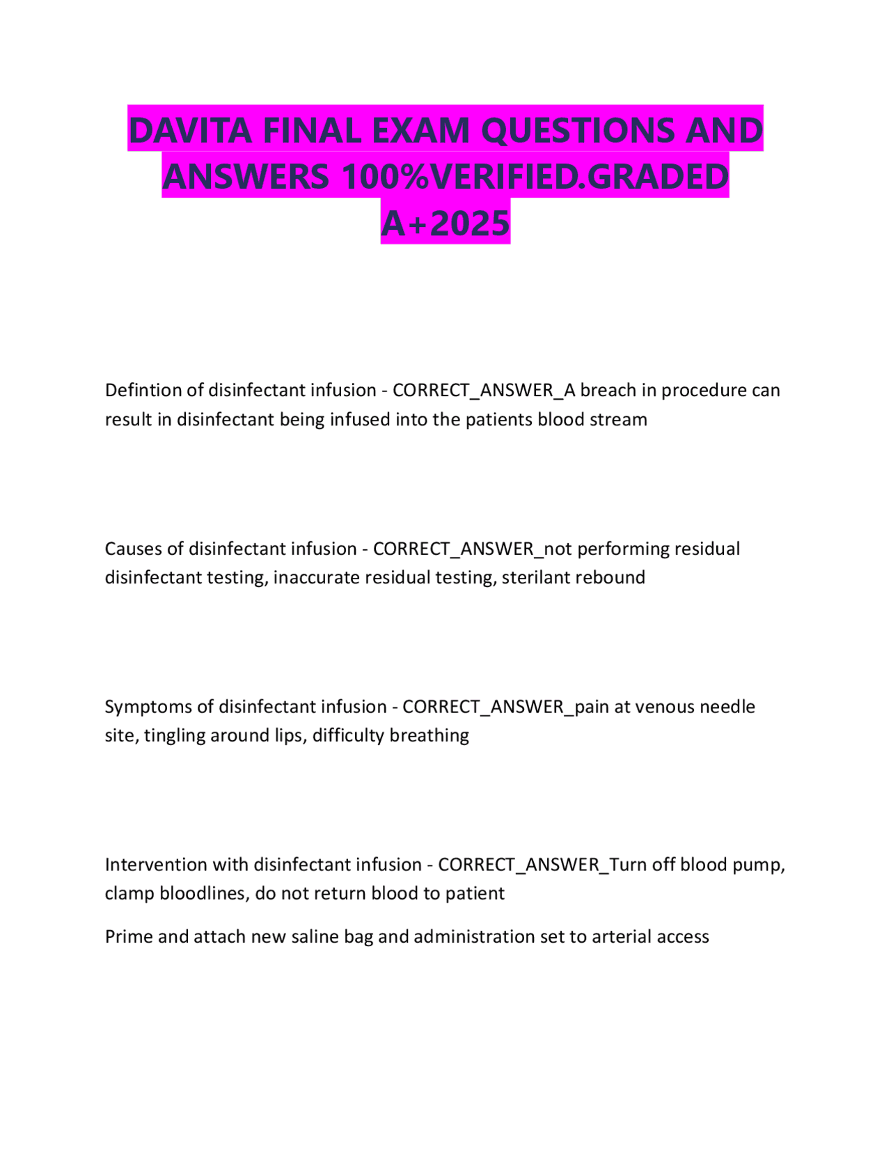 Davita Final exam 2023 Solved Questions and answers-2023 update | Exams ...