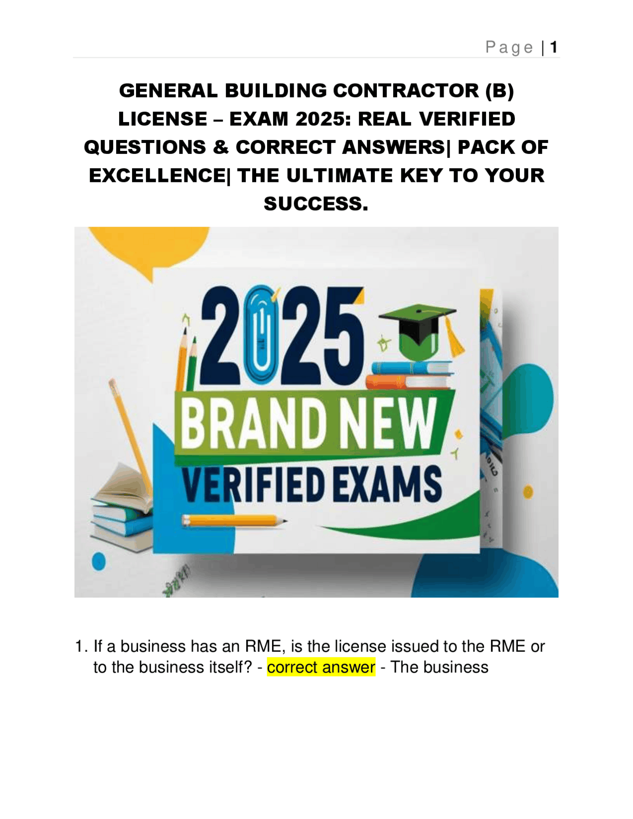 GENERAL BUILDING CONTRACTOR (B) LICENSE – EXAM 2025. | Exams ...