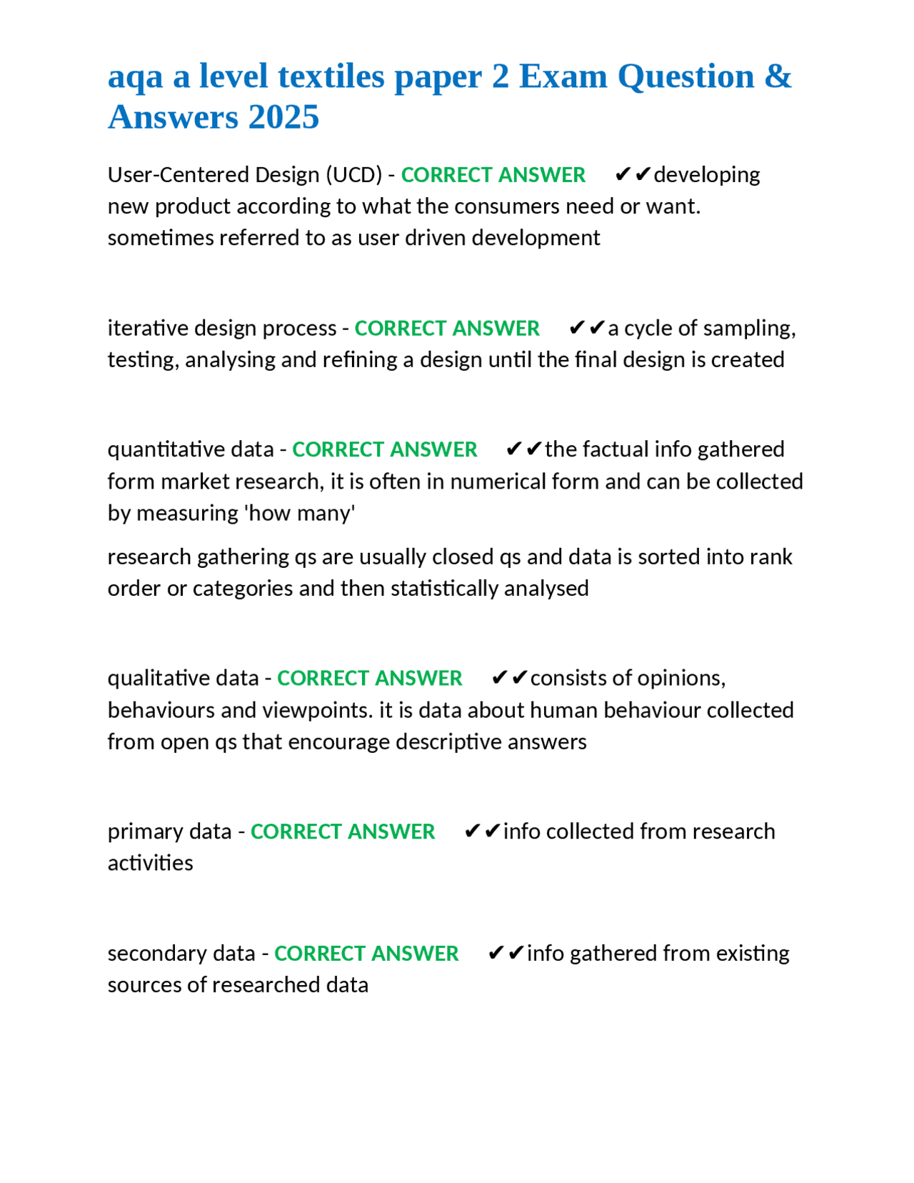 aqa a level textiles paper 2 Exam Question & Answers 2025 | Exams ...