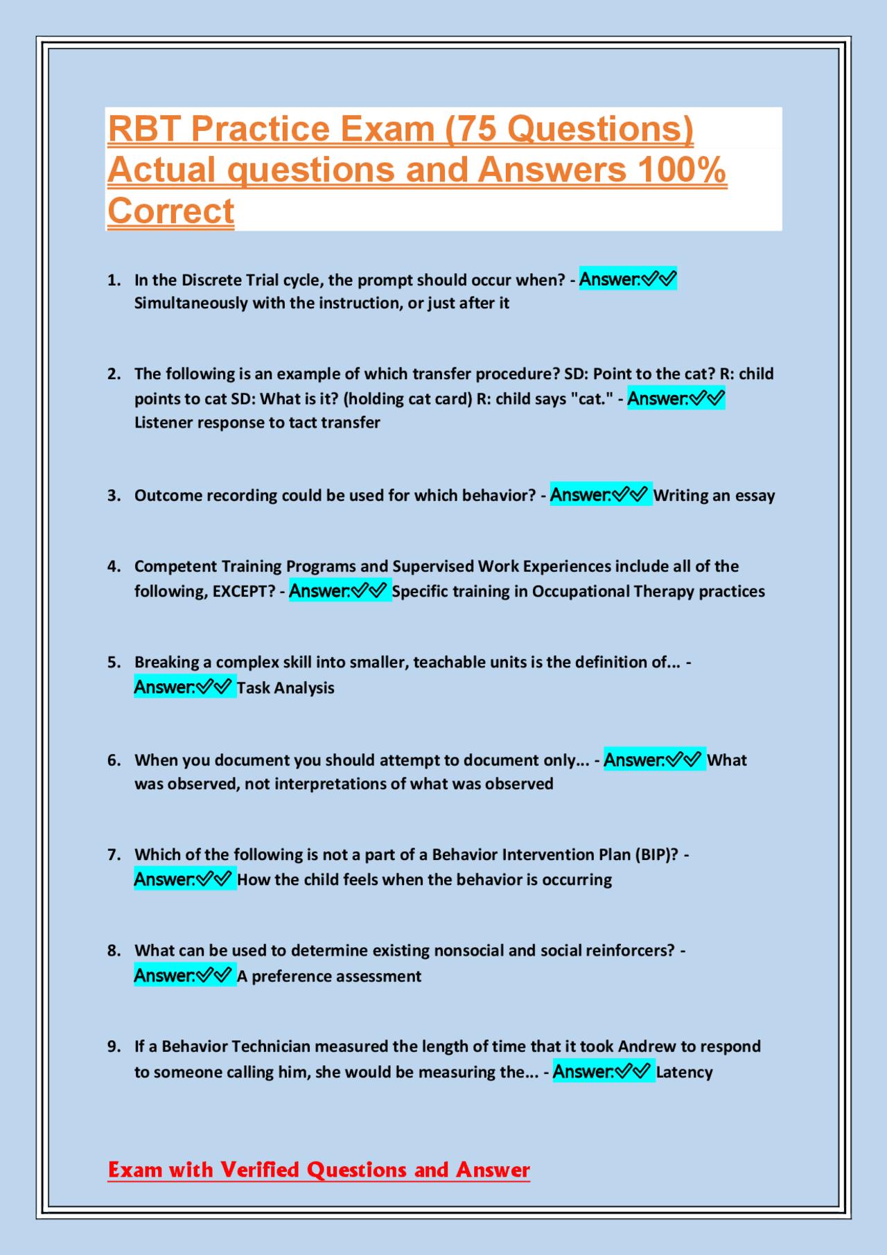 RBT Practice Exam (75 Questions) Actual questions and Answers 100% ...