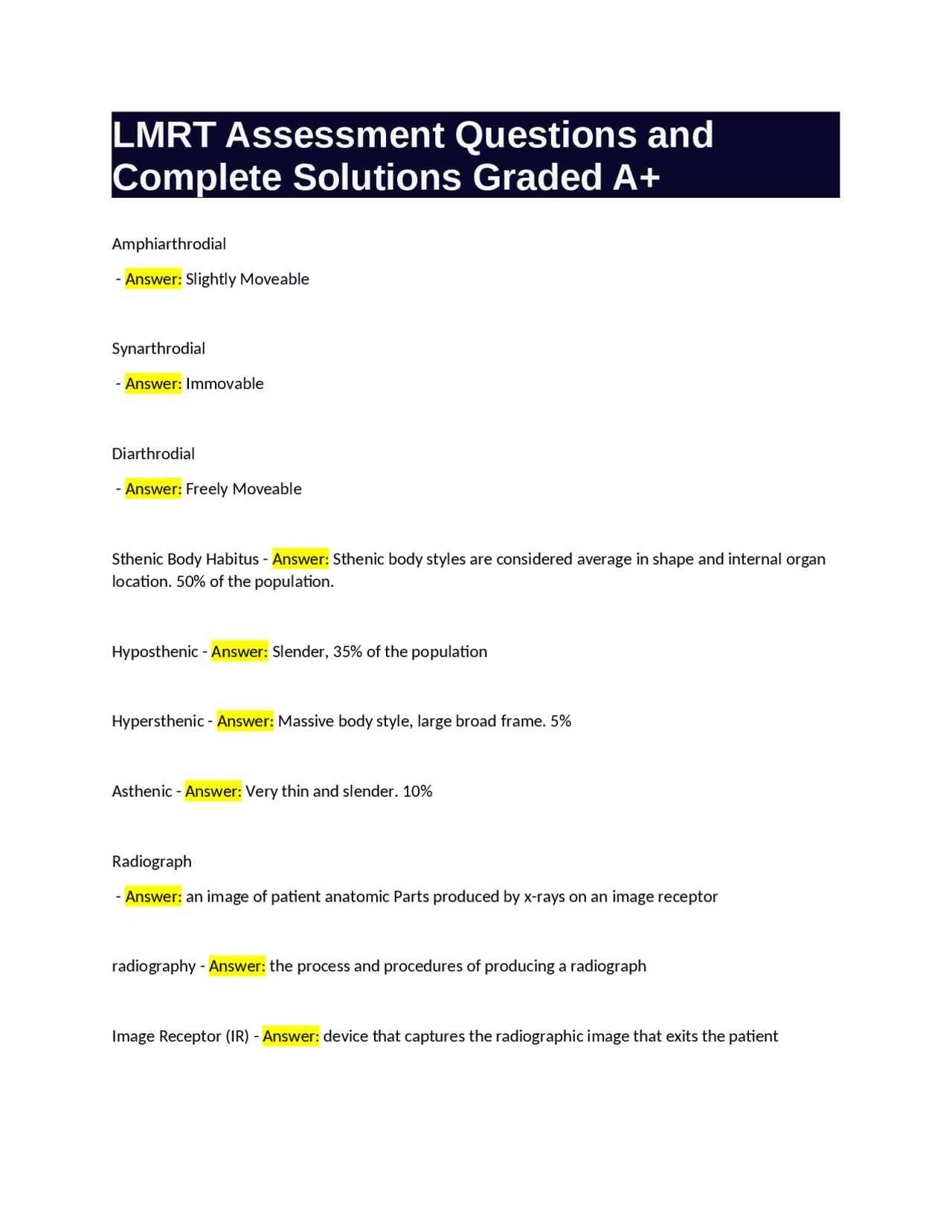 LMRT Assessment Questions with Complete Solutions Graded A+ | Exams ...