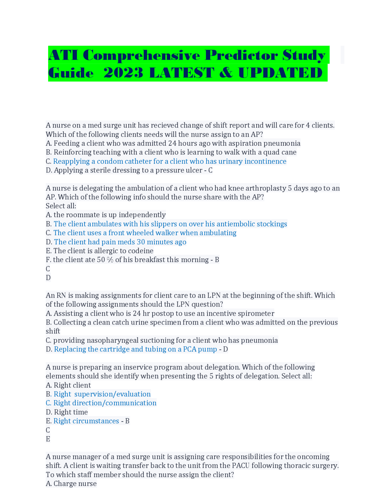 ATI Comprehensive Predictor Study Guide 2023 LATEST & UPDATED | Exams ...