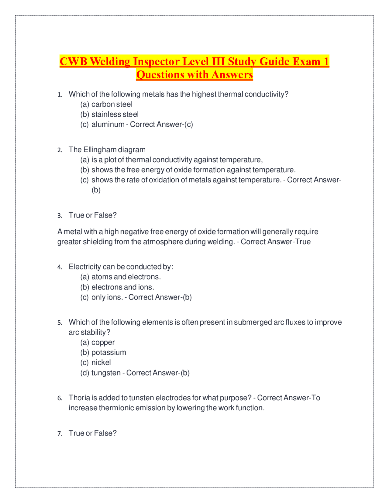 CWB Welding Inspector Level III Study Guide Exam 1 Questions with ...