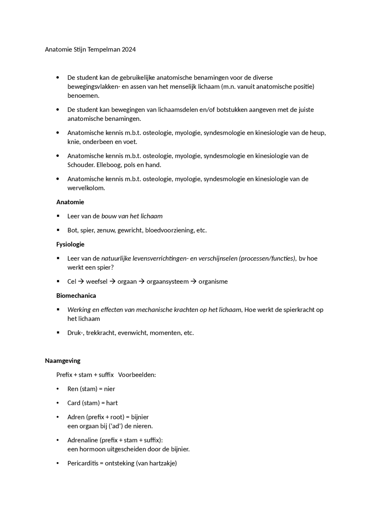 Anatomie Biomechanical Engineering | Summaries Anatomy | Docsity