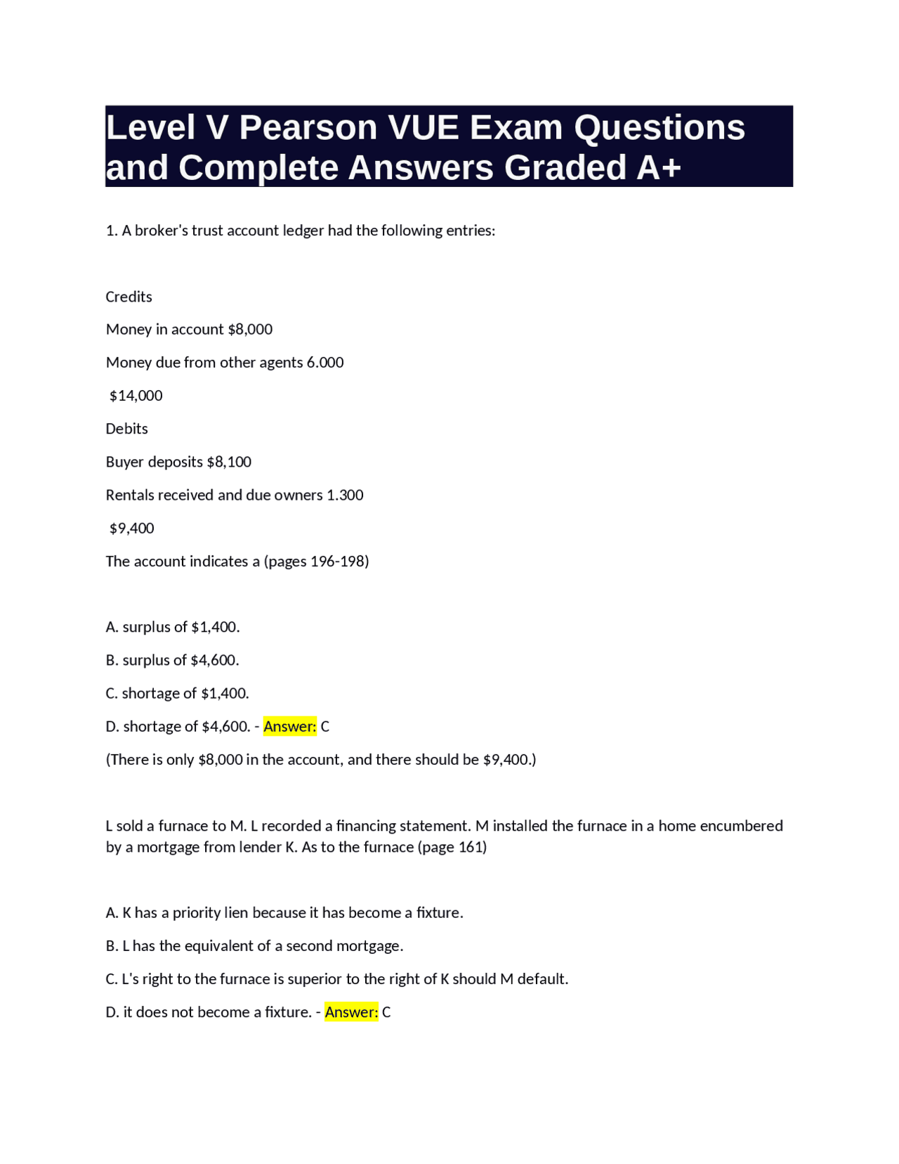 Level V Pearson VUE Exam Questions and Complete Answers Graded A+ ...