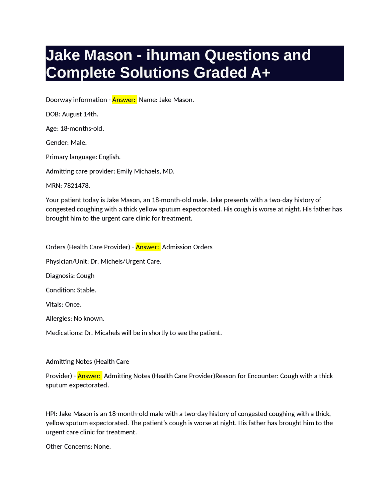 Jake Mason - ihuman Questions and Complete Solutions Graded A+ | Exams ...