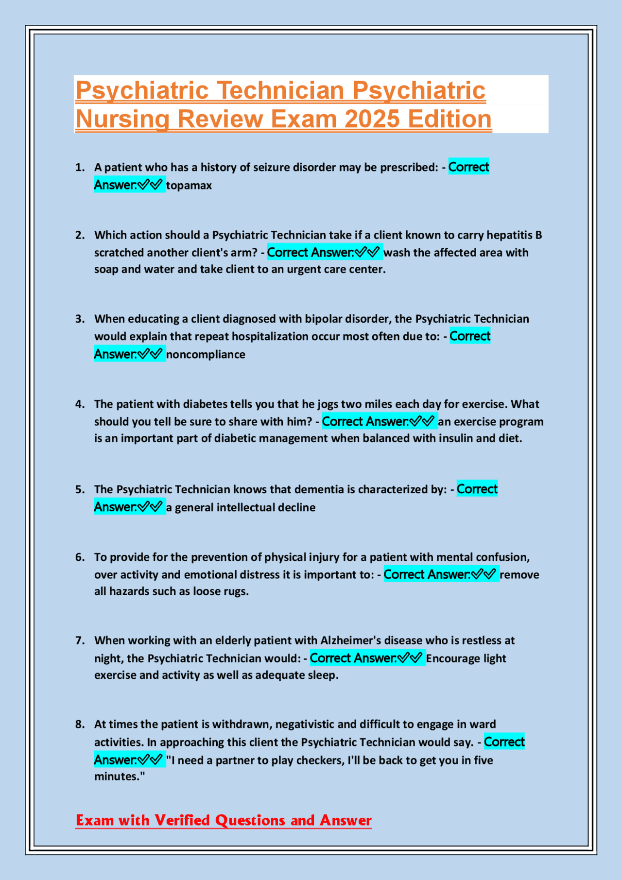 Psychiatric Technician Psychiatric Nursing Review Exam 2025 Edition ...