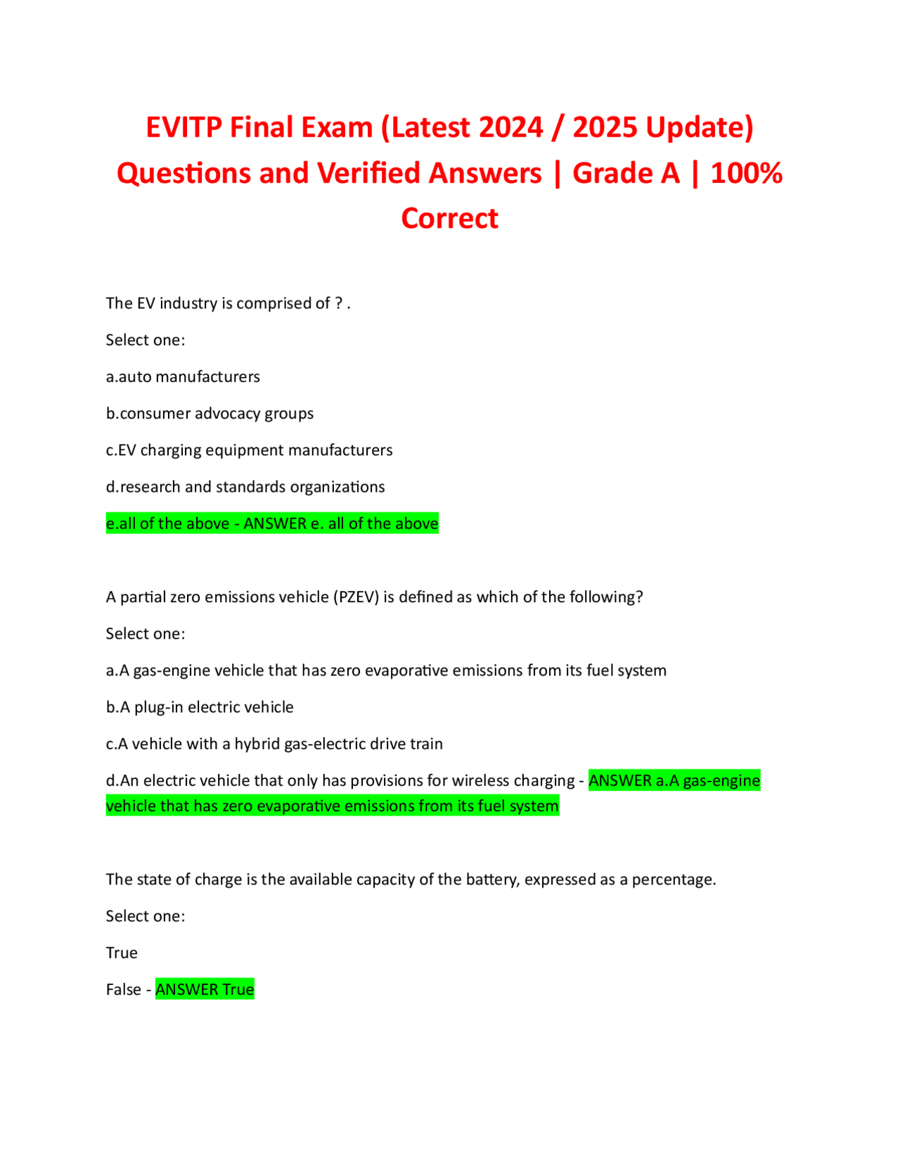 EVITP Final Exam (Latest 2024 / 2025 Update) Questions and Verified ...